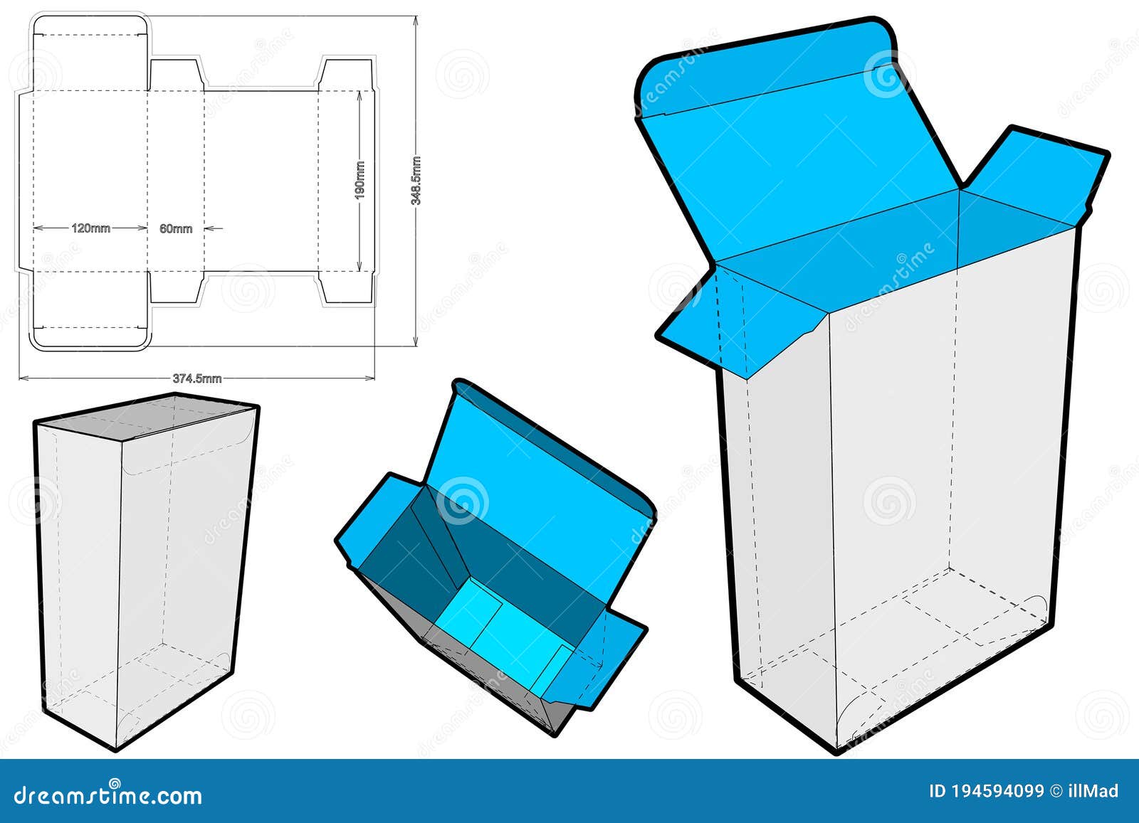 Simple Packaging Box Internal Measurement 12x6x19cm and Die-cut Pattern ...