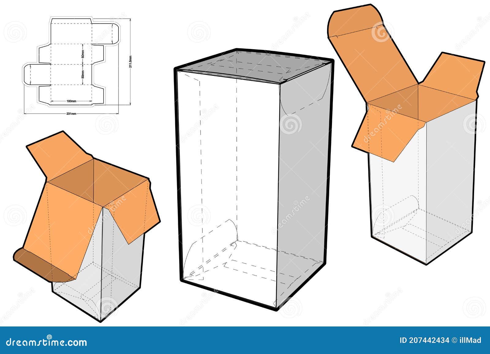 Simple Packaging Box Internal Measurement 5x5x10cm and Die-cut Pattern ...