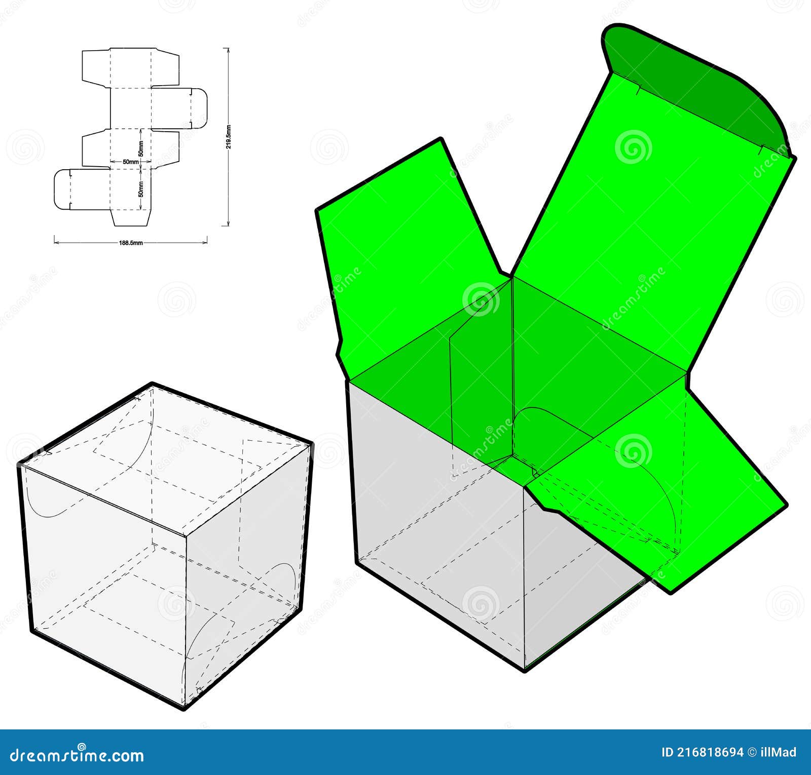 Simple Packaging Folding Box Internal Measurement 50x50x50cm and Die ...