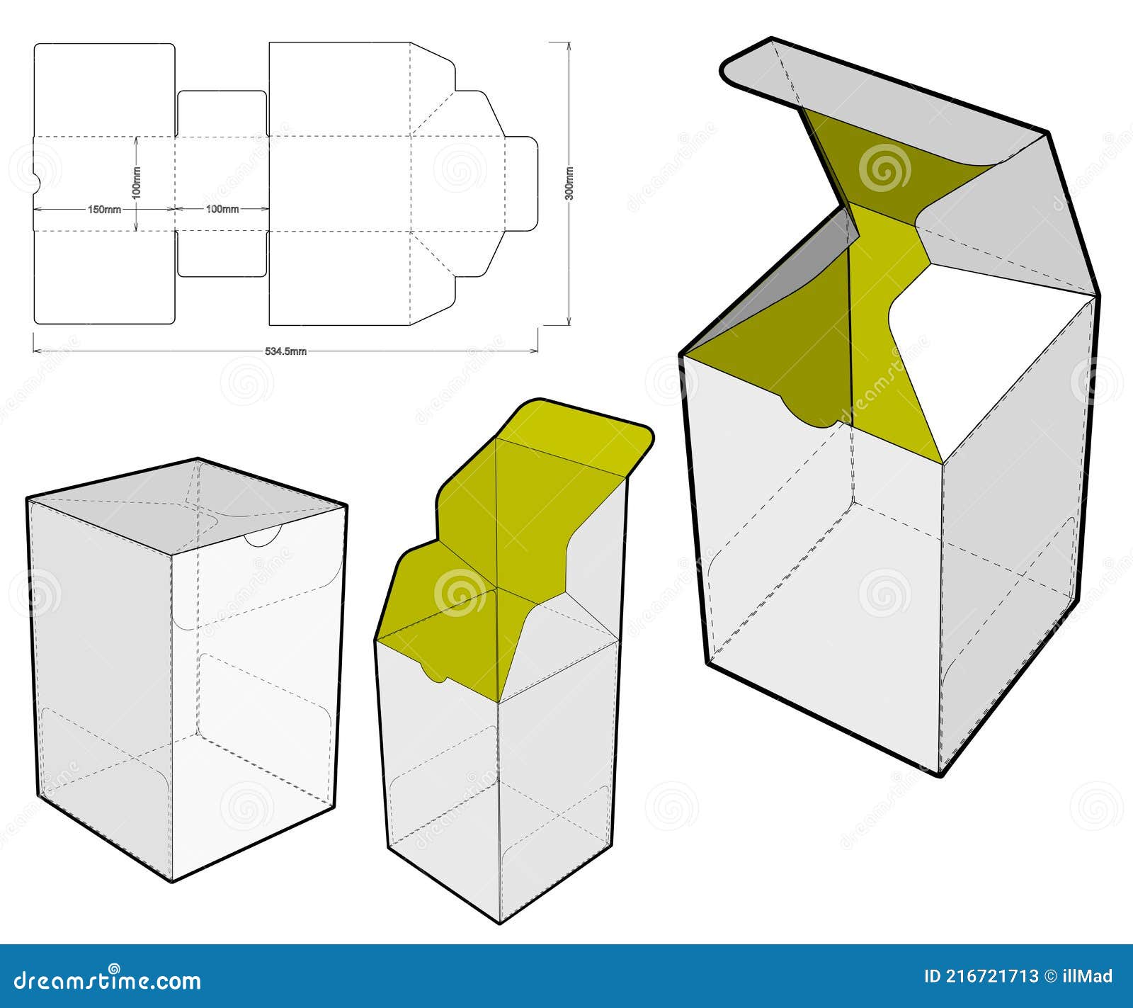 Simple Packaging Folding Box Internal Measurement 10x10x15cm and Die ...