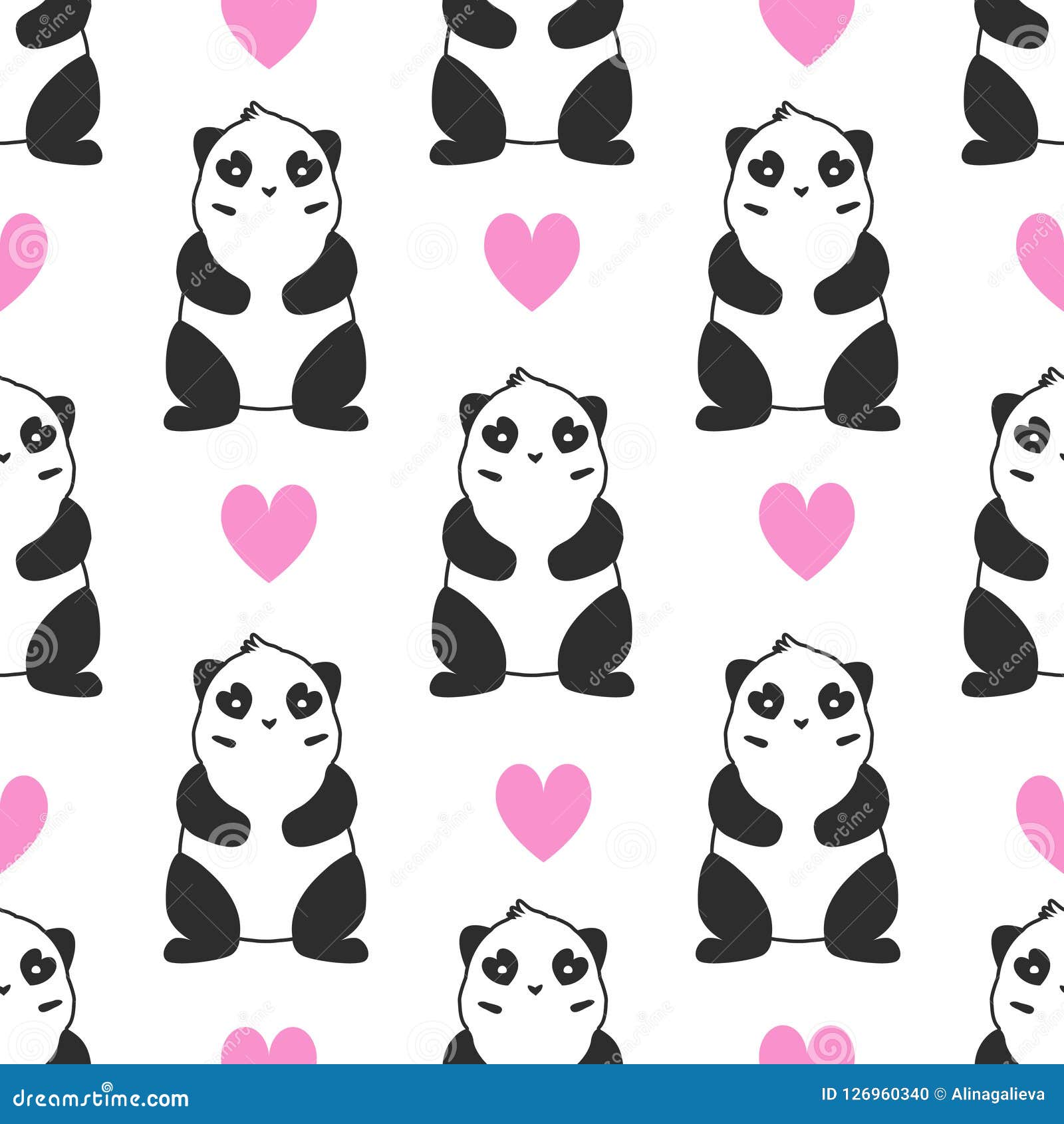 Simple Panda Face Pattern on White Background with Pink Hearts Stock ...