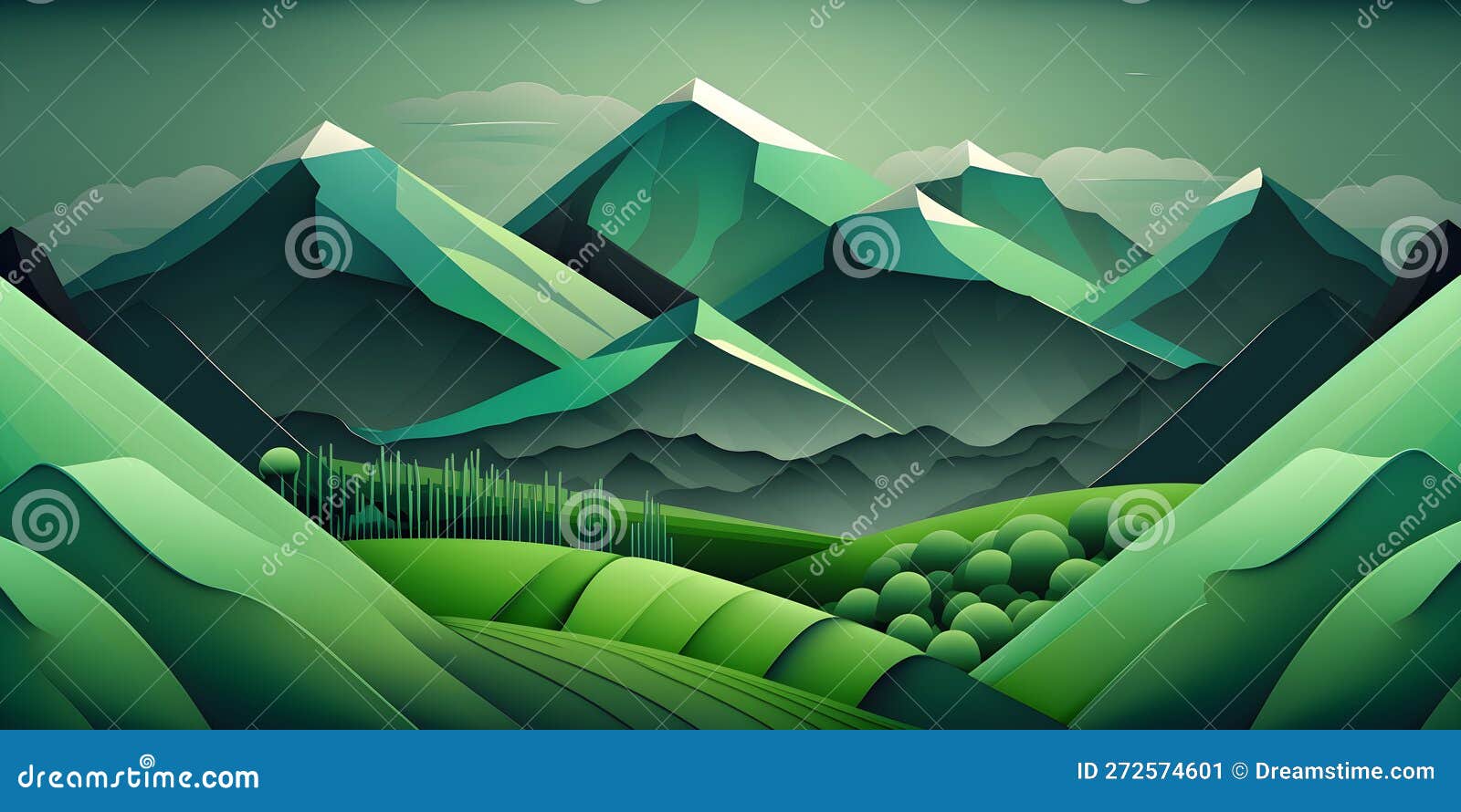 Simple Paper Style Illustration of Mountains and Hills Stock ...