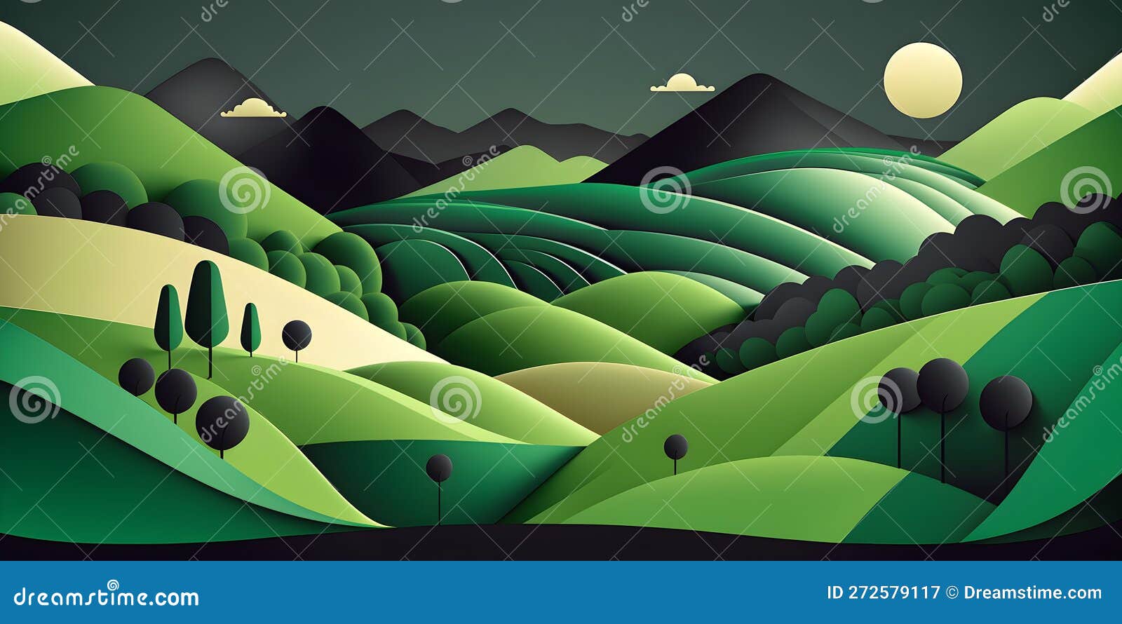 Simple Paper Style Illustration of Mountains and Hills Stock ...