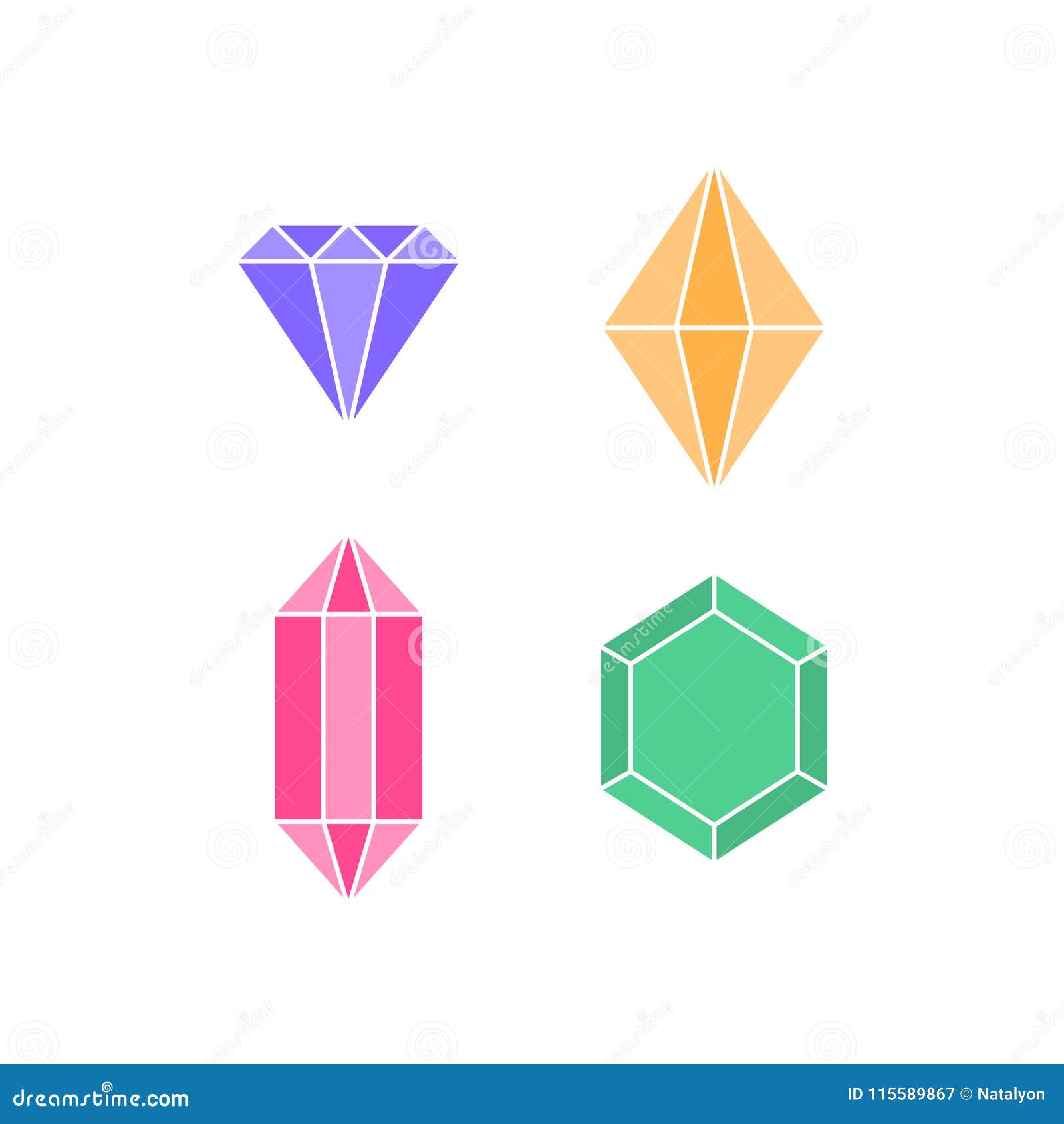 Simple Pastel Colored Diamond Crystals on White Set, Vector Stock ...