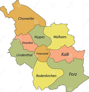 Pastel Map of Districts of Cologne, Germany Stock Vector - Illustration ...