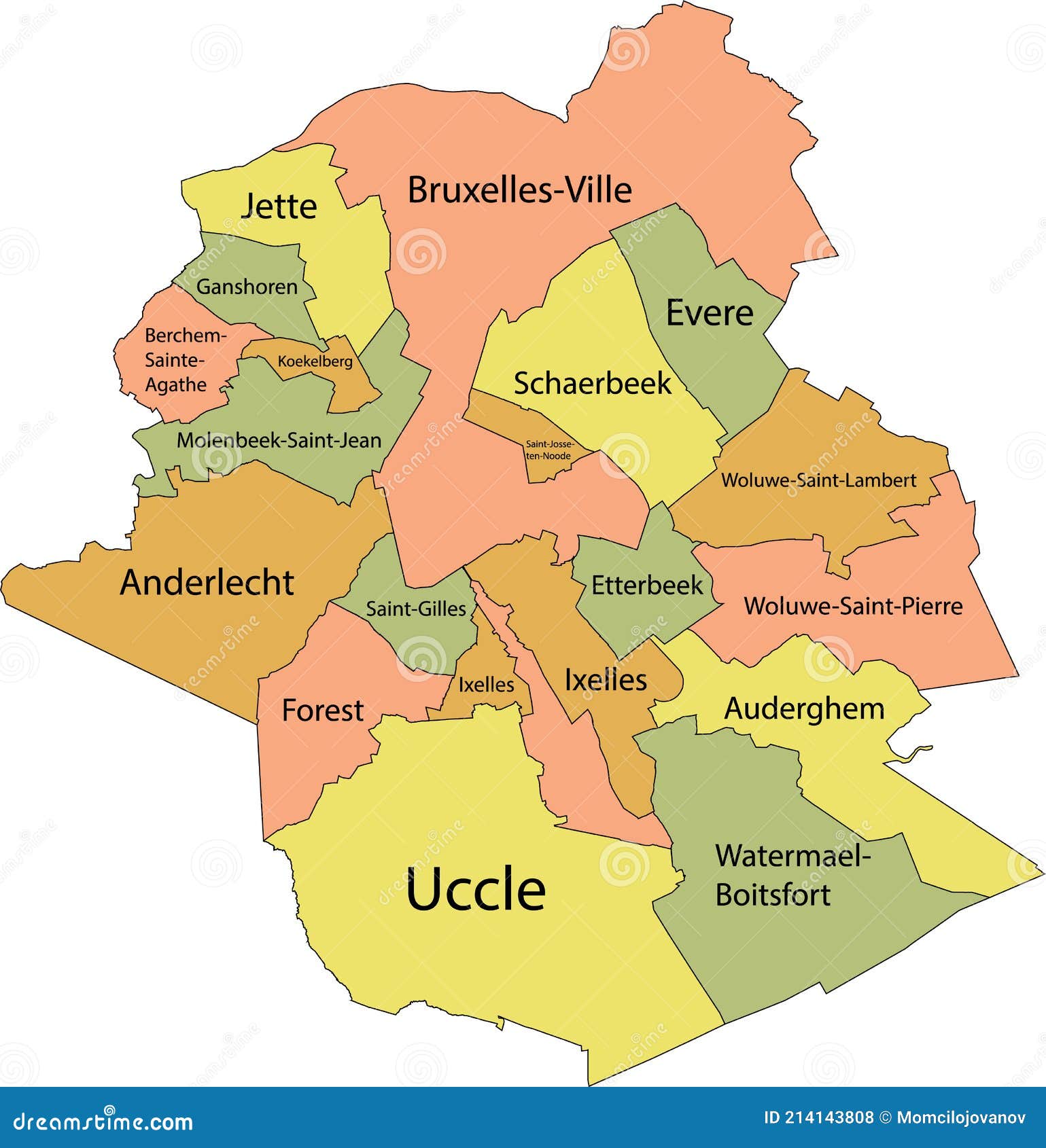 Pastel Map of Municipalities of Brussels, Belgium Stock Vector ...