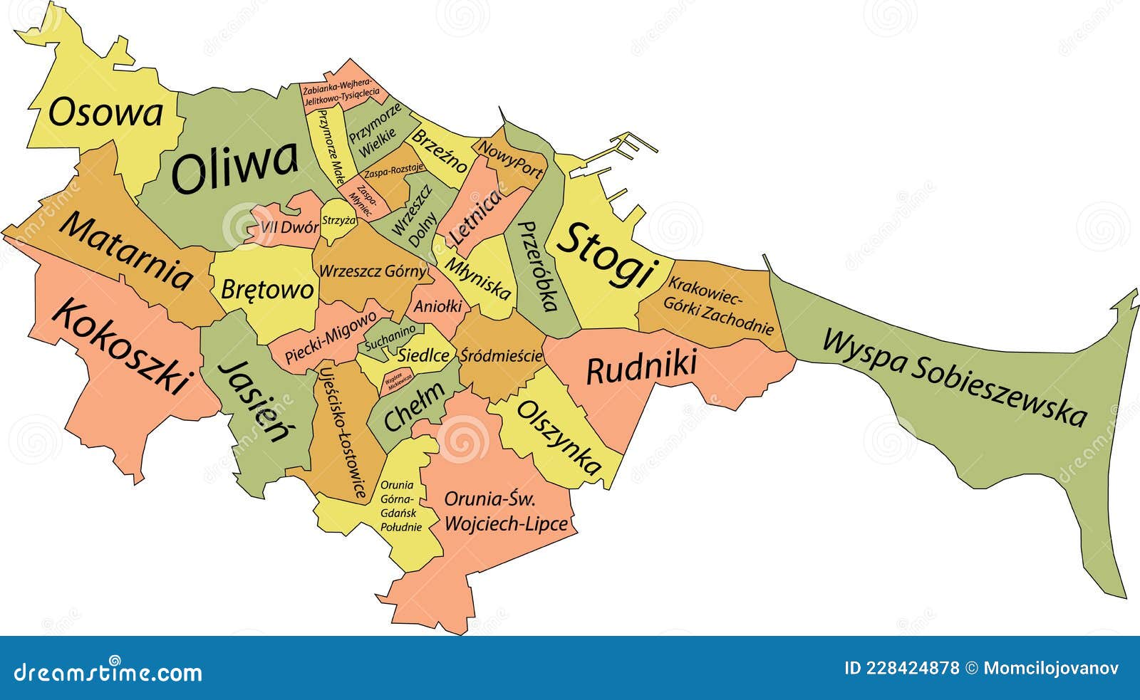 Pastel Map of Sectors of Gdansk, Poland Stock Vector - Illustration of ...