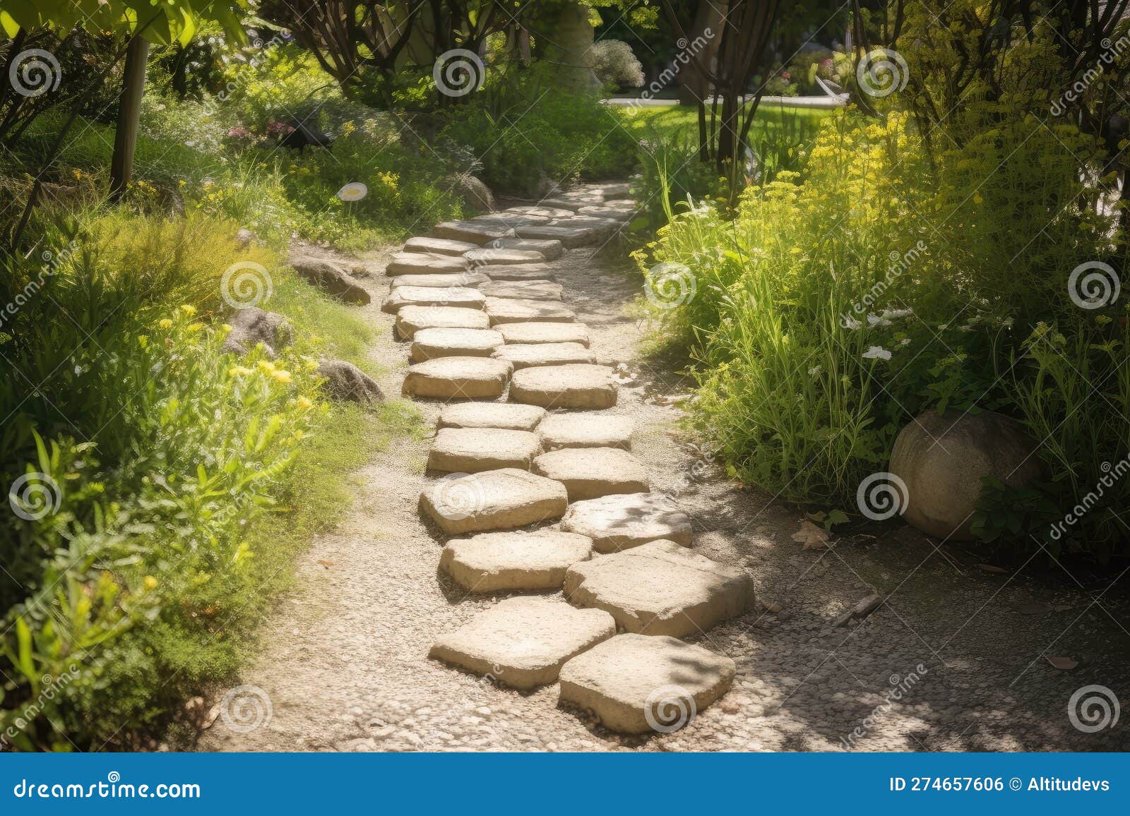 A Simple Pathway through a Garden, Dotted with Stepping Stones Stock ...
