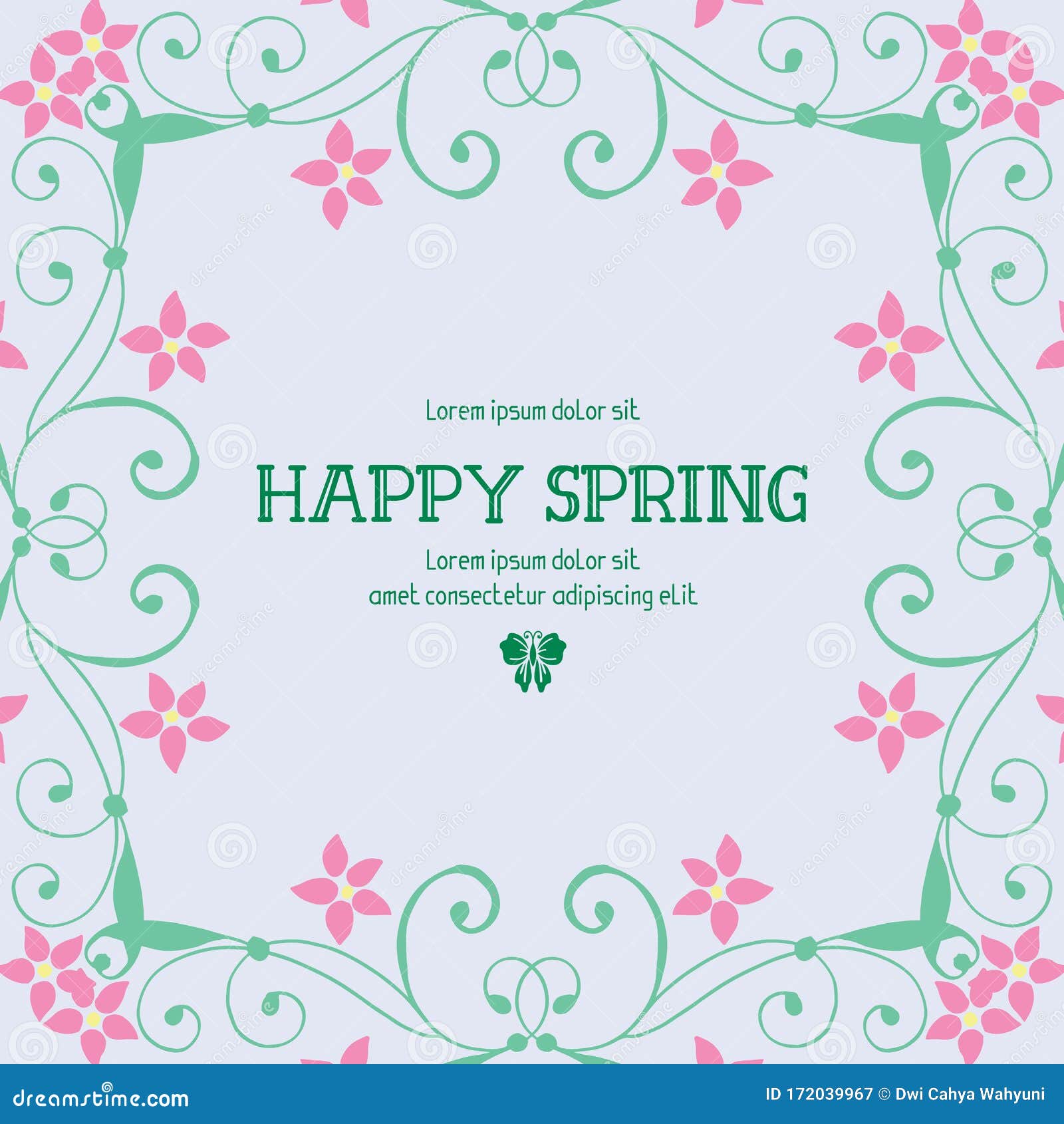 Simple Pattern of Leaf and Wreath Frame, for Happy Spring Greeting Card ...