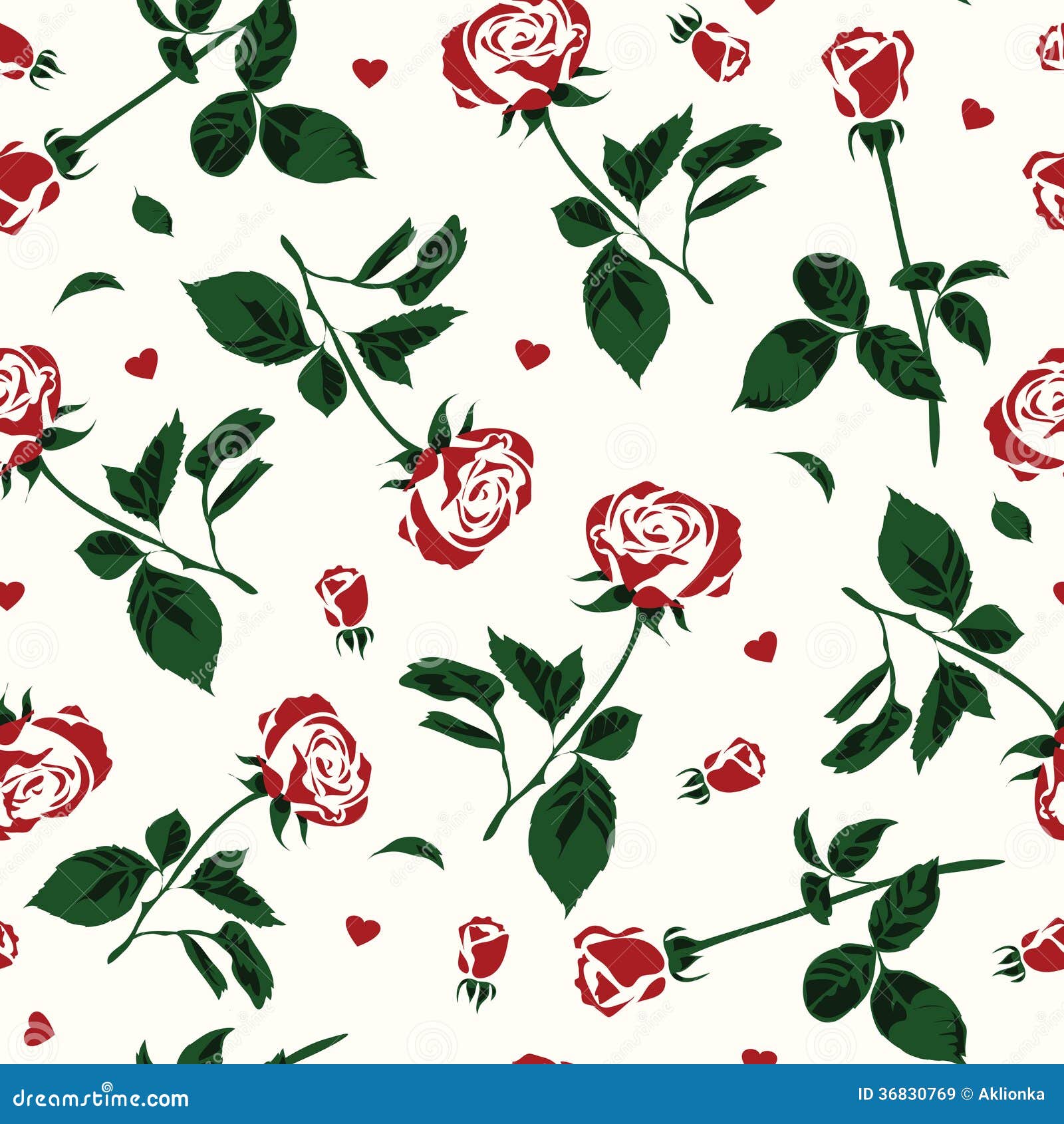 Simple Pattern of Roses and Hearts Stock Vector - Illustration of ...