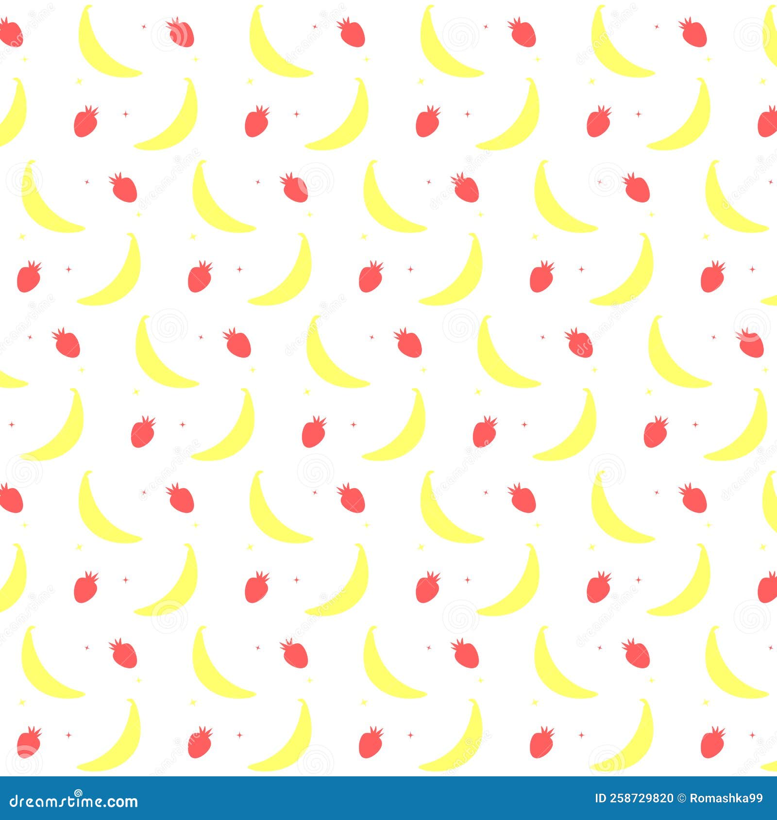 Simple Pattern with Strawberries and Bananas Silhouettes on White ...
