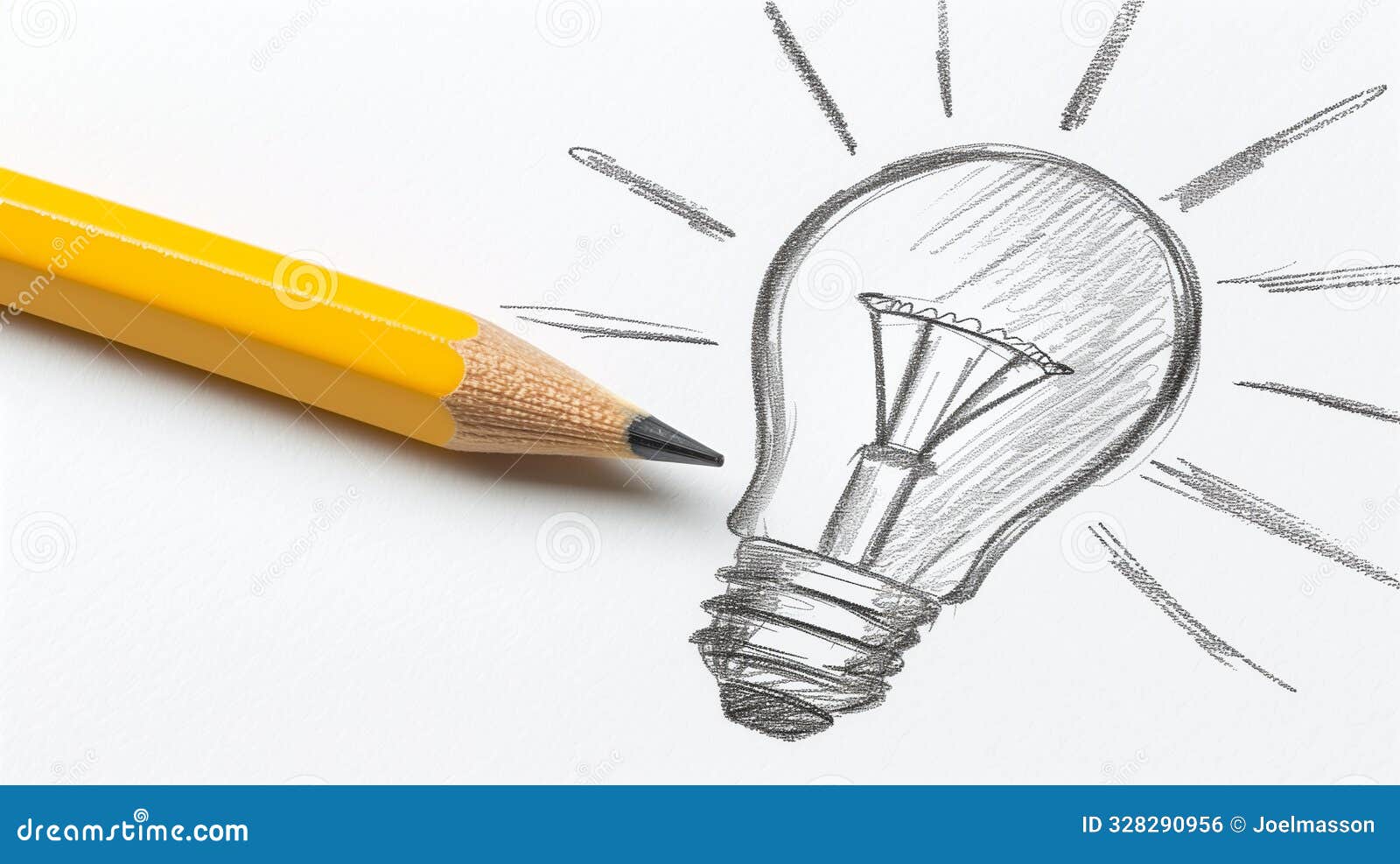 Simple Pencil Line Drawing of a Lightbulb with a Yellow Pencil ...