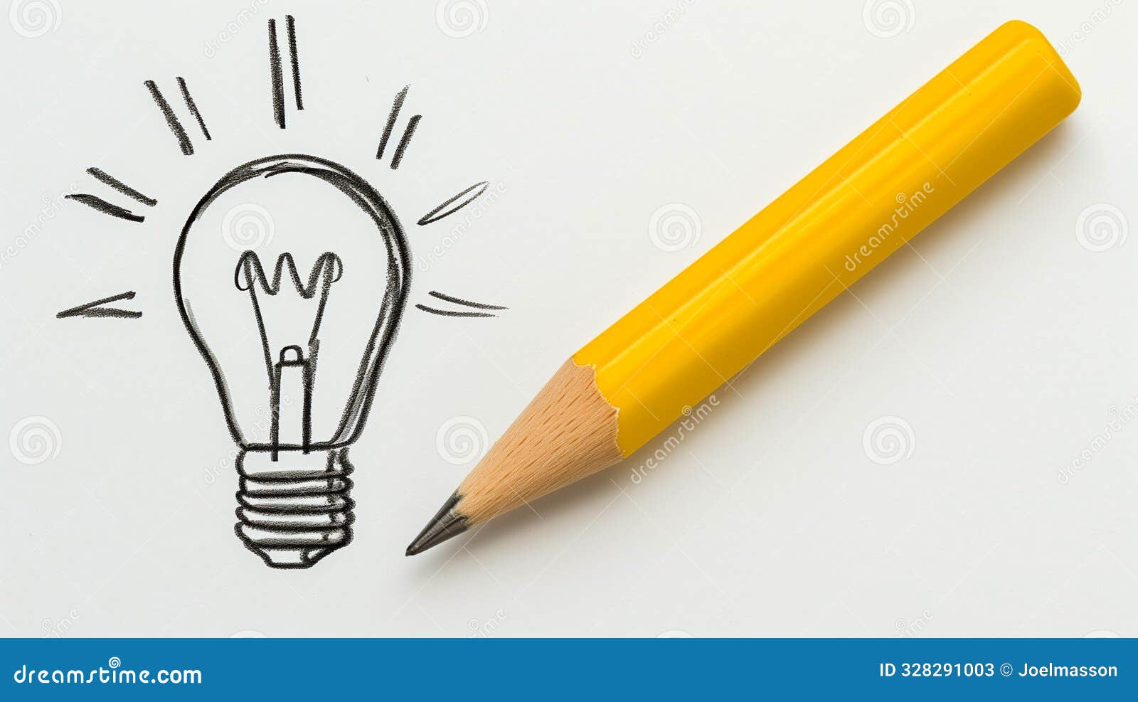 Simple Pencil Line Drawing of a Lightbulb with a Yellow Pencil ...