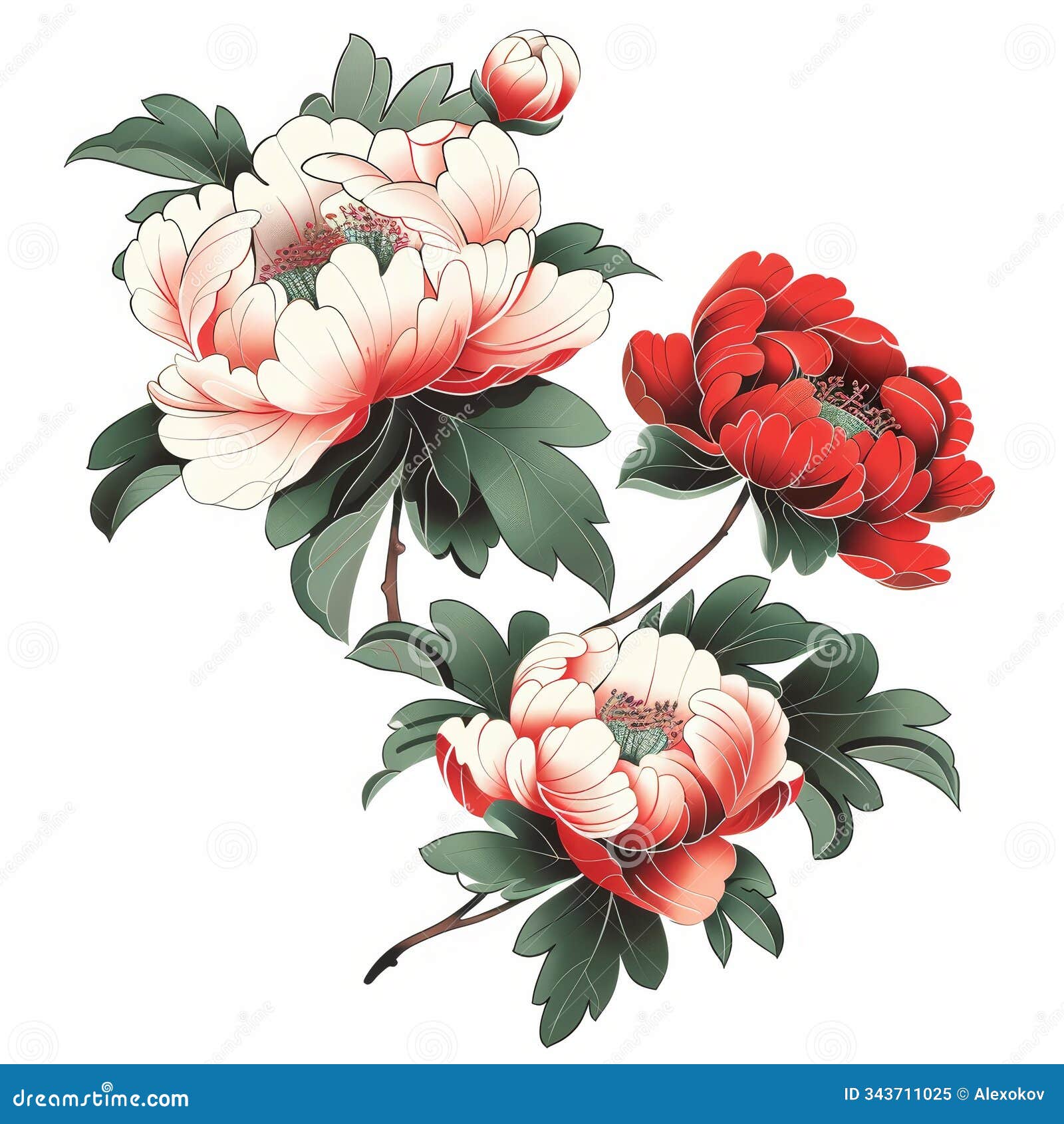 Simple Peony Design on White Background, Floral Pattern for Decor and ...