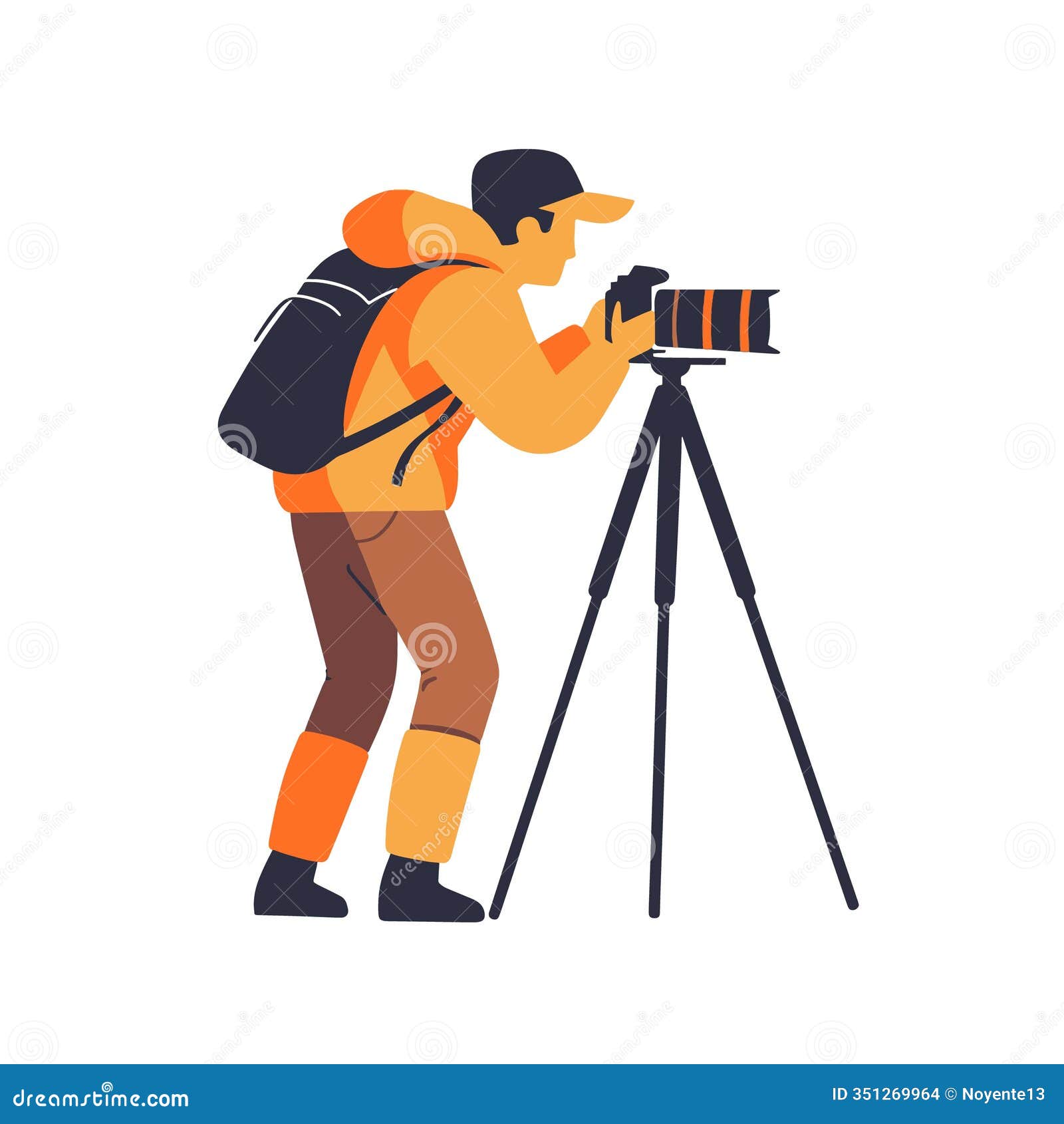 Simple Person Setting Up a Camera Tripod Flar Vector Stock Illustration ...