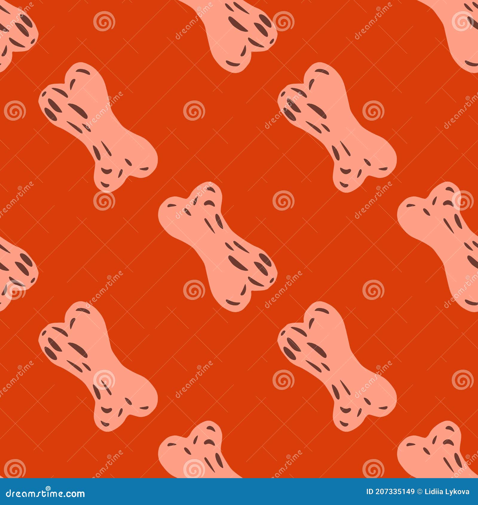 Simple Pink Colored Bones Shapes Seamless Pattern in Hand Drawn Style ...