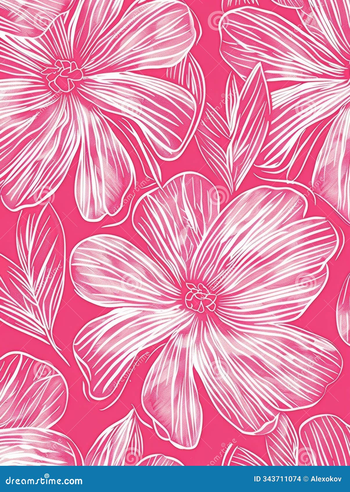 Simple Pink Flower Pattern, Fine Art Line Art for Wall Decor or Textile ...