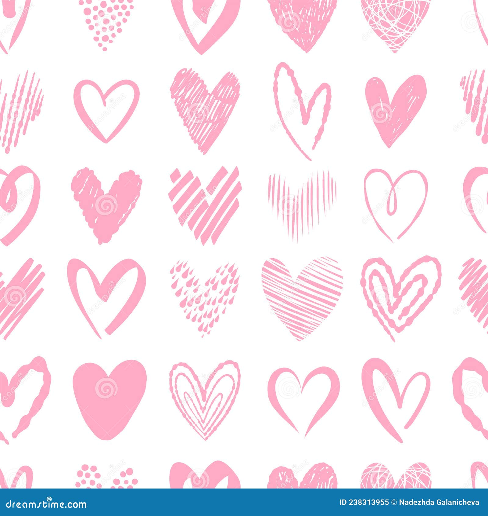 Simple Pink Hand Drawn Hearts. Love Seamless Pattern Stock Vector ...