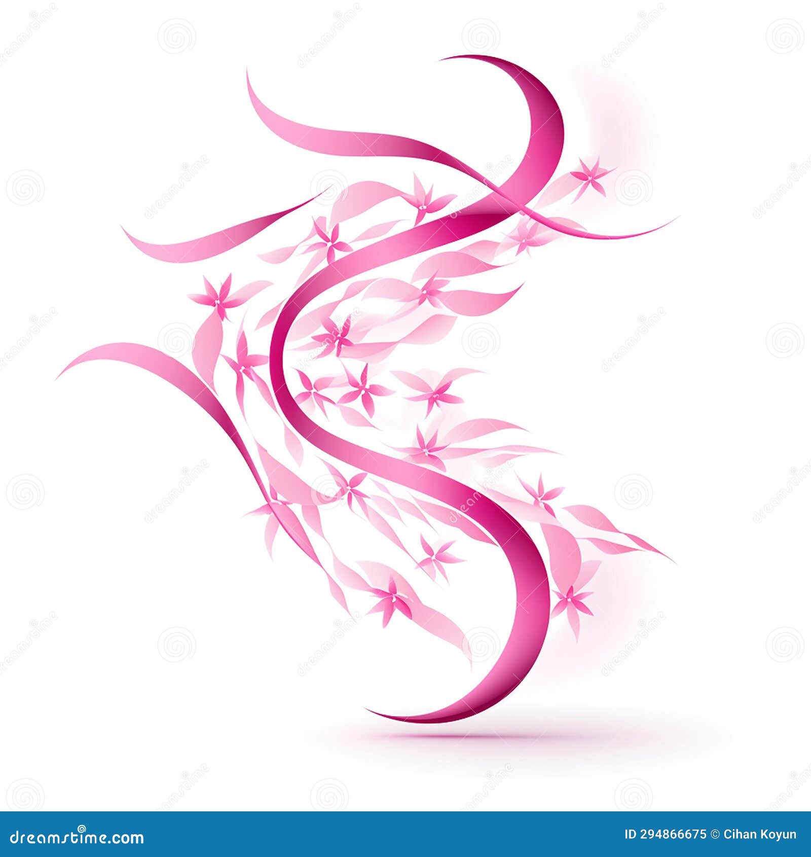Simple Pink Ribbon on Plain White Background Stock Illustration ...