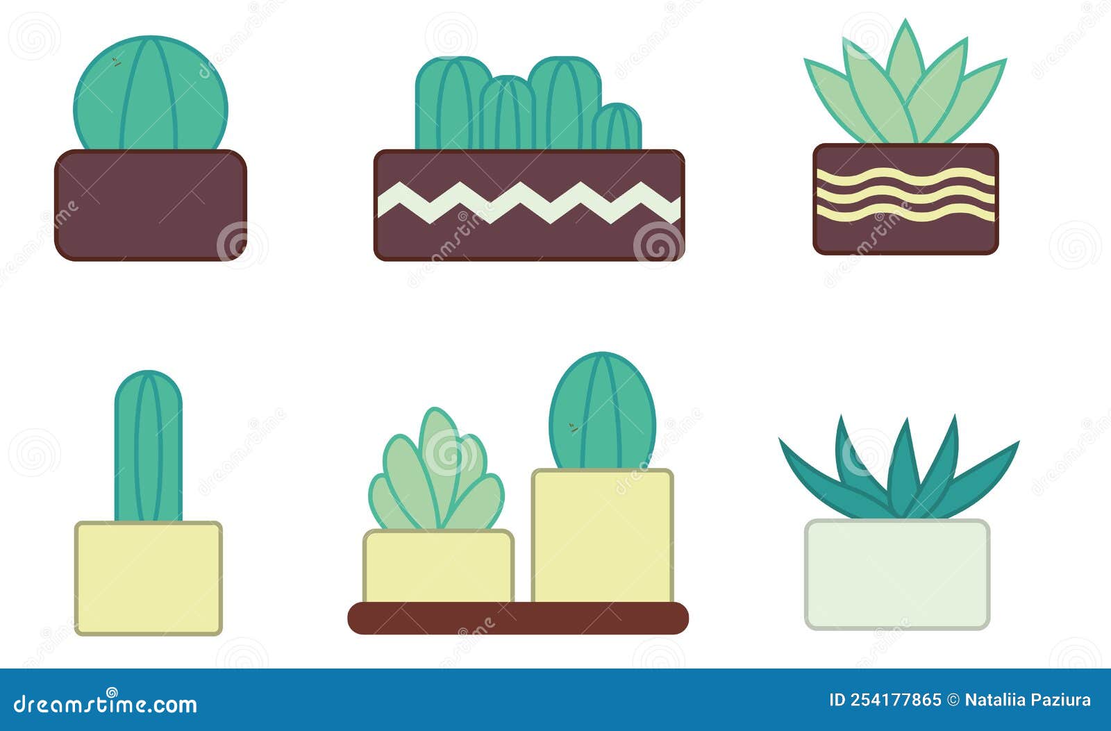 Simple Plants with Leaves in Pots. Houseplants Icon Set Stock ...