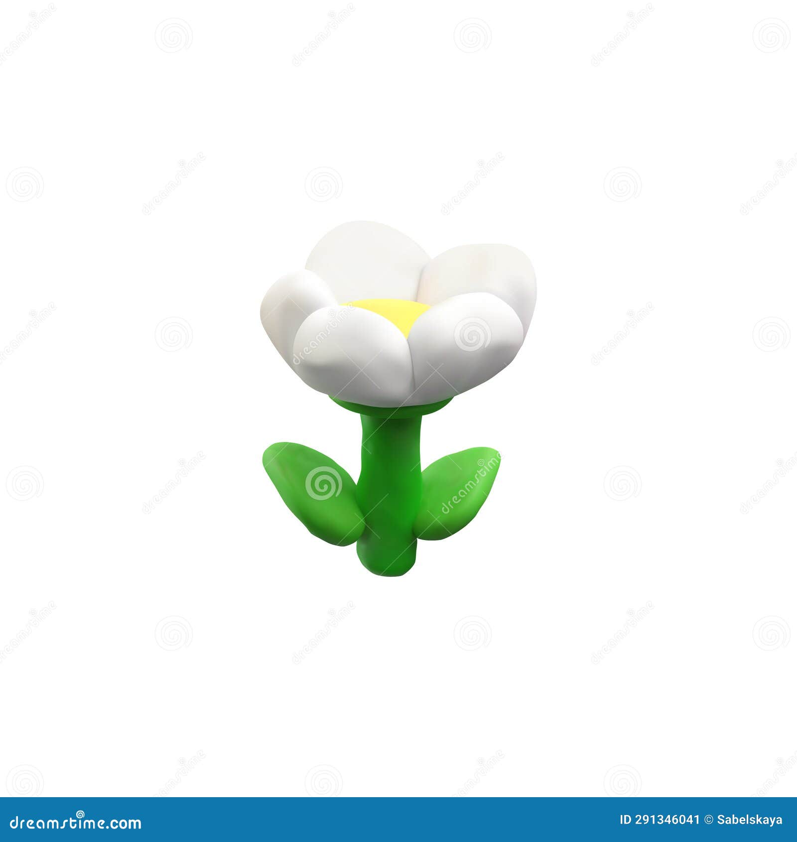 Simple Plasticine Flower with Leaves on Stem 3D Style, Vector ...