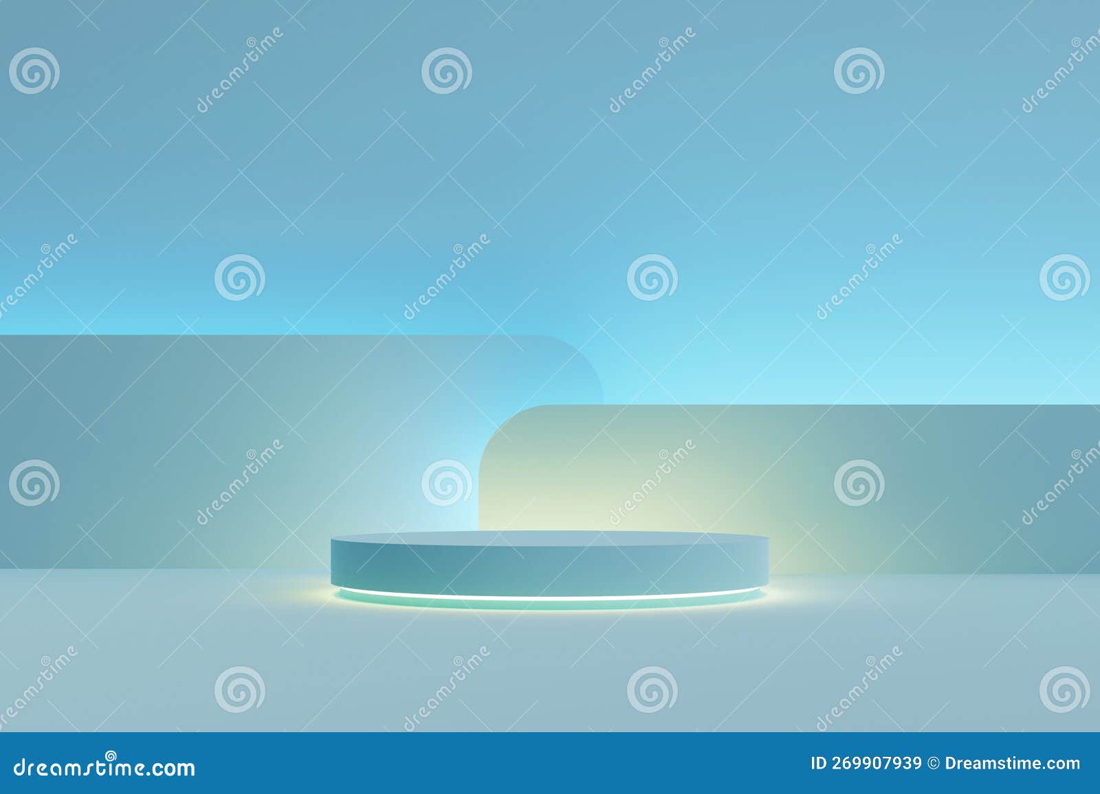 A Simple Podium Stage with a Solid Blue Color and Neon Lights, 3d Stock ...