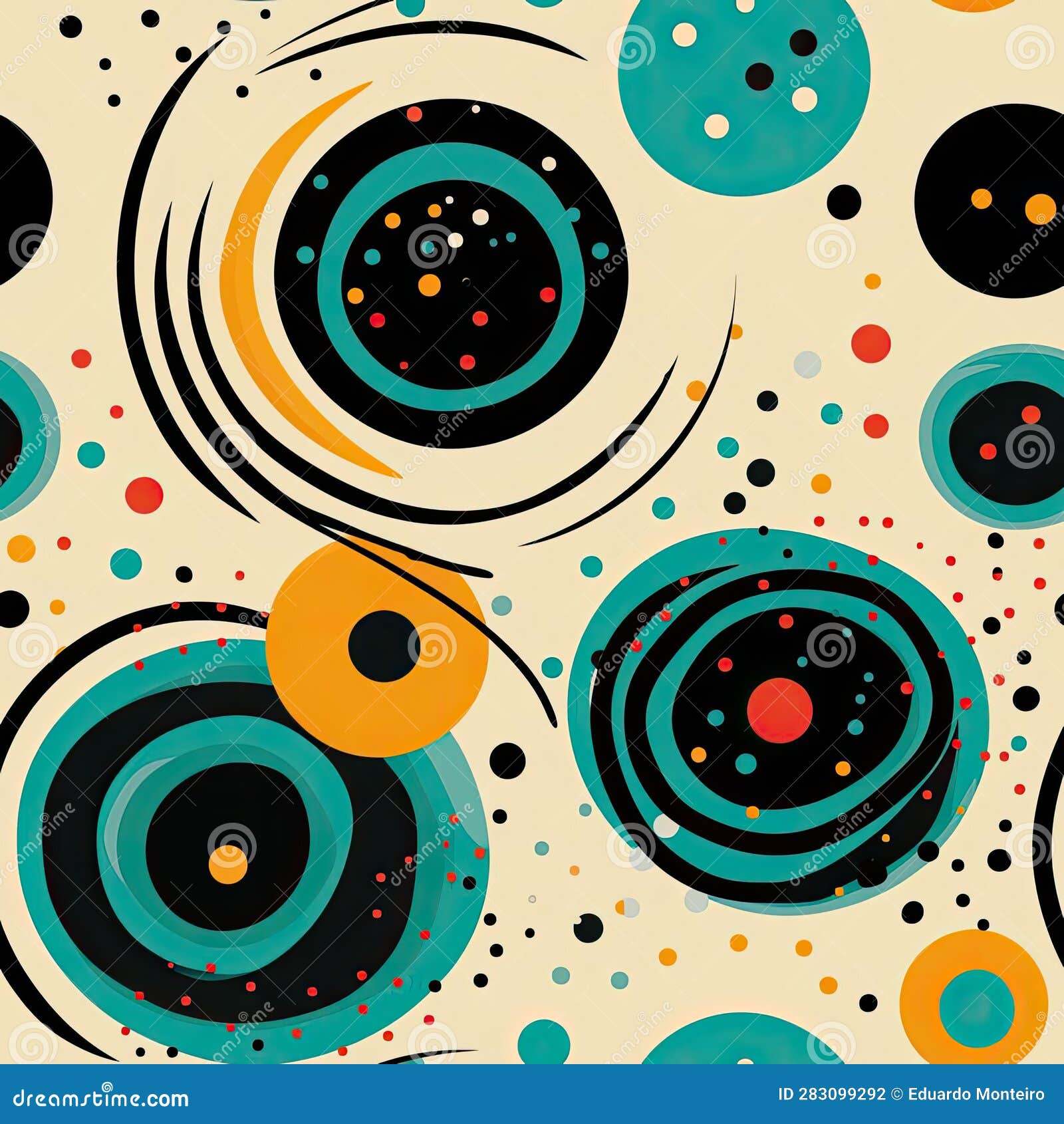 Simple Pop Art-inspired Pattern with Circles and Spirals (tiled) Stock ...