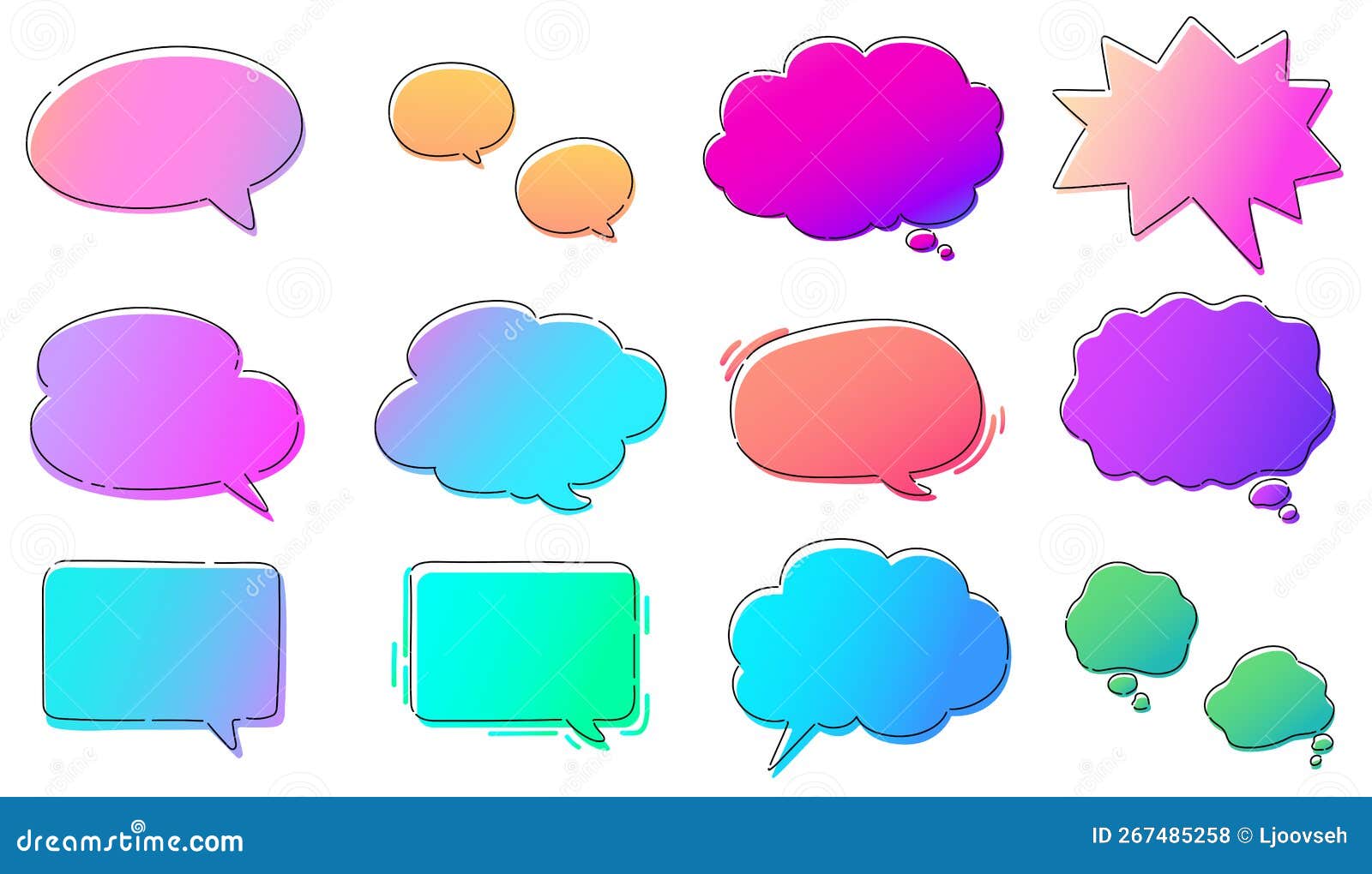 Simple and Pop Hand Drawn Gradient Colored Speech Bubbles with Outlines Stock Vector ...