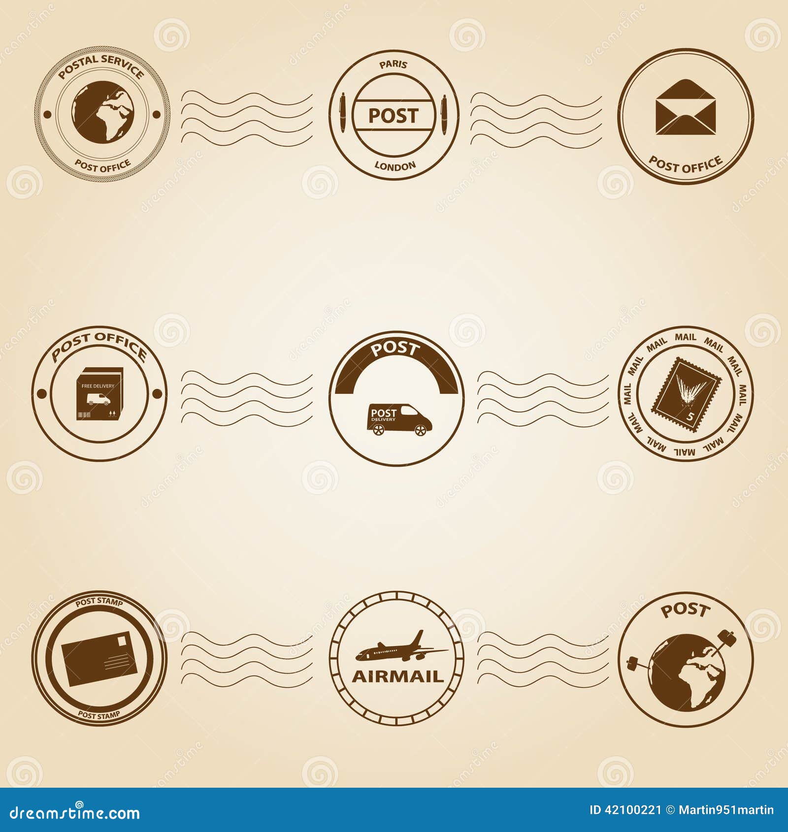 Simple Post and Mail Stamps Set Stock Vector - Illustration of simple ...