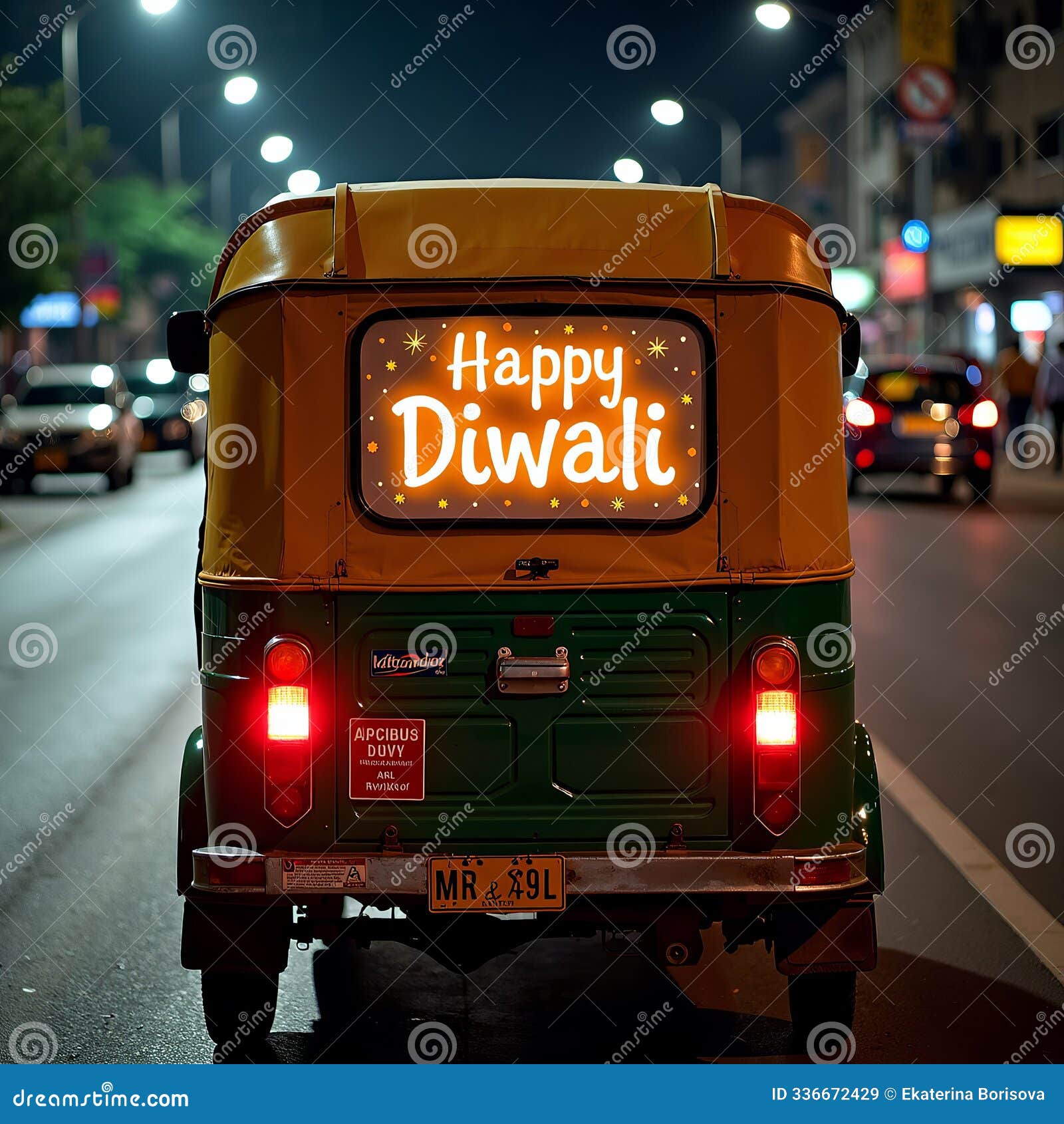 Simple Poster Wishing Happy Diwali in the Back of an Auto-rickshaw ...