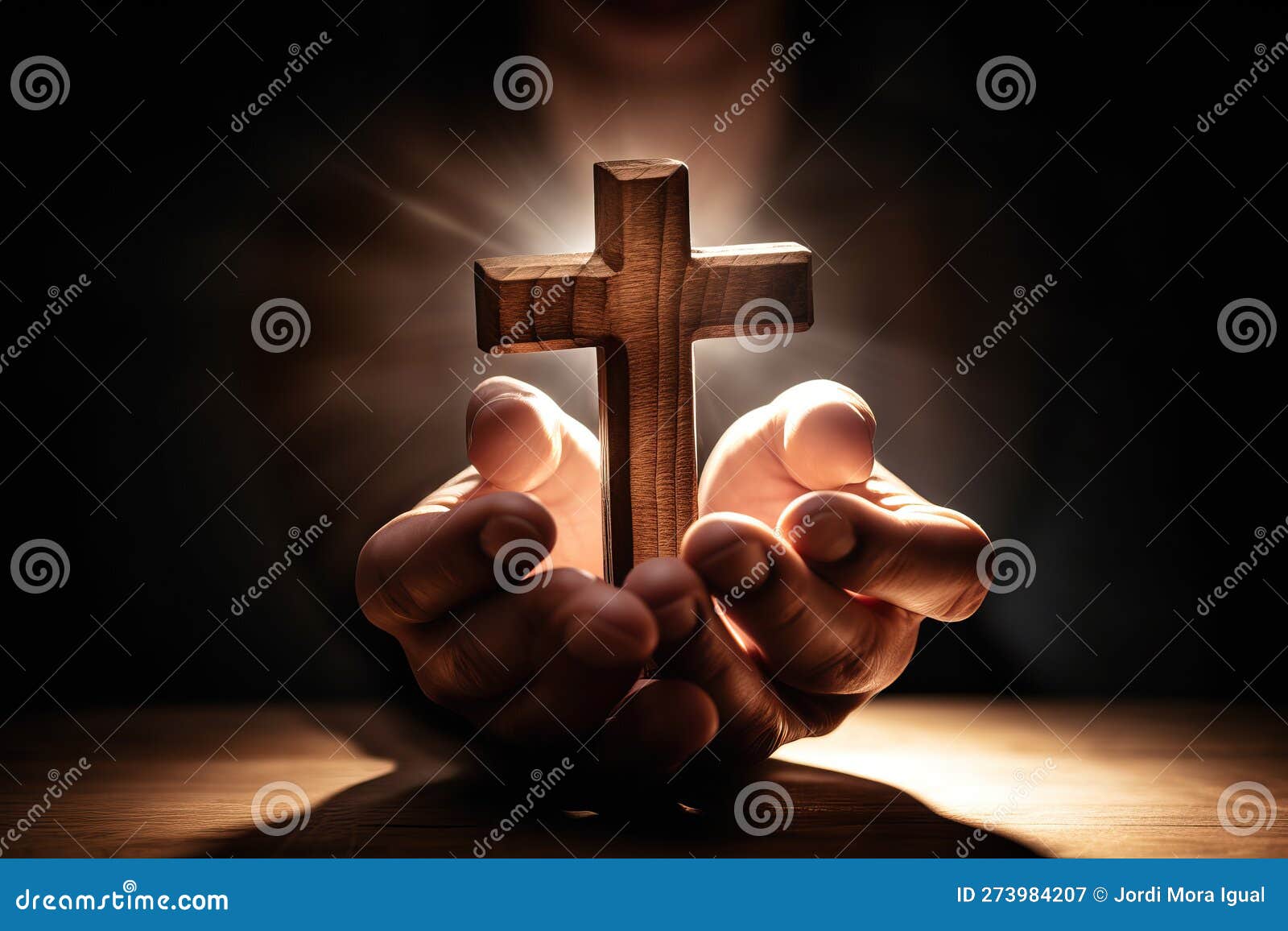 Wooden Cross in Hands with Light Emphasis on the Cross, Generative AI ...