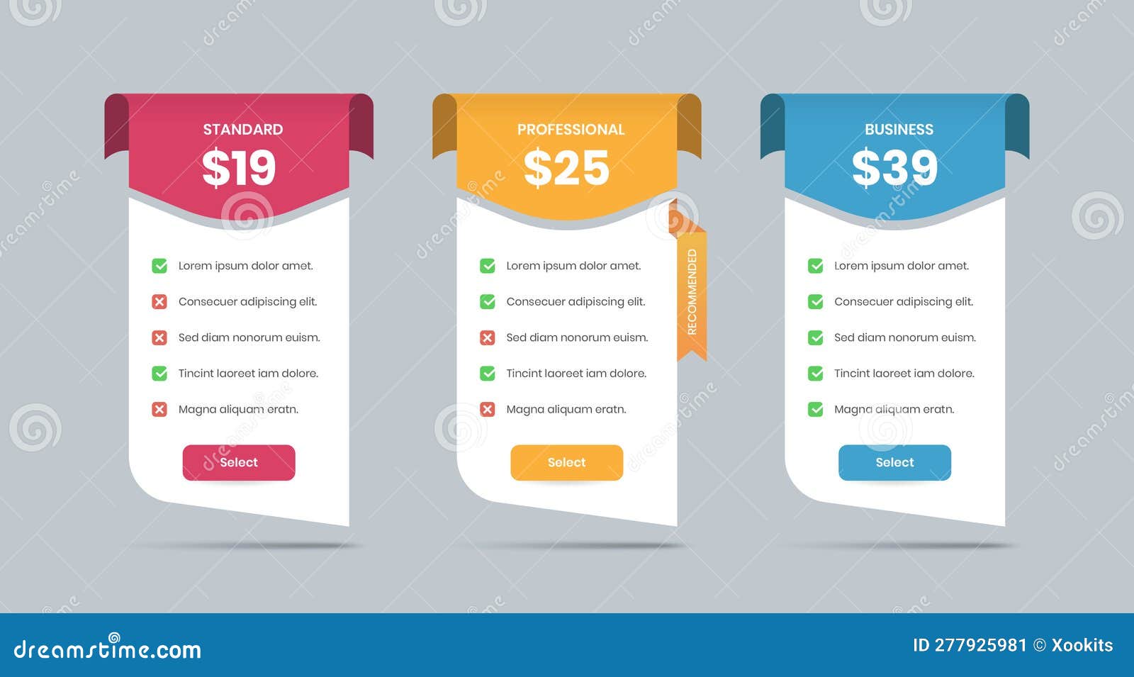Simple Pricing Comparison Table with Checklist on Paper Fold Banner ...