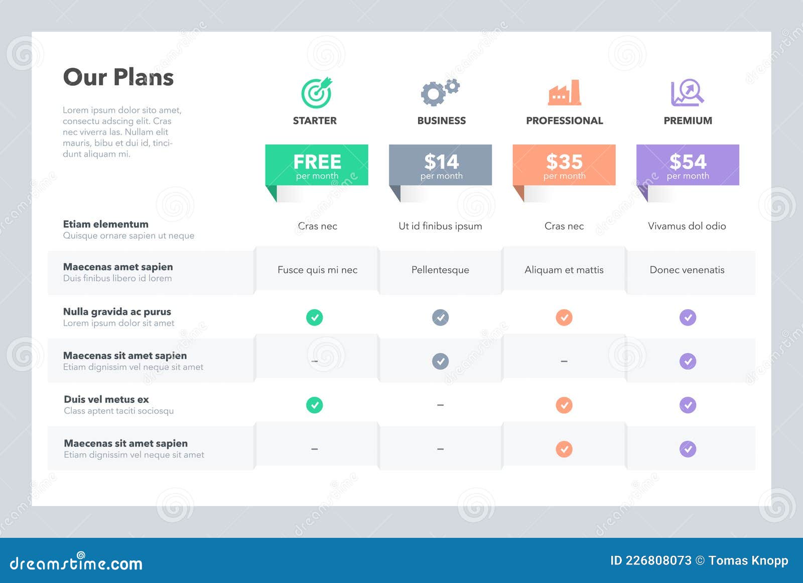 Simple Pricing Comparison Table with Four Subscription Plans and Place ... Simple Pricing Comparison Table with Four Subscription Plans and Place ...