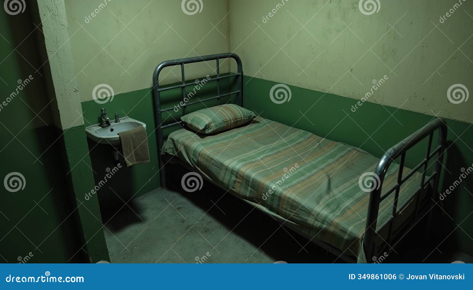 Simple Prison Cell with Bed and Small Sink Setup Stock Illustration ...