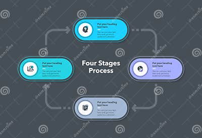 Simple Process Diagram Template with Four Stages - Dark Version Stock ...