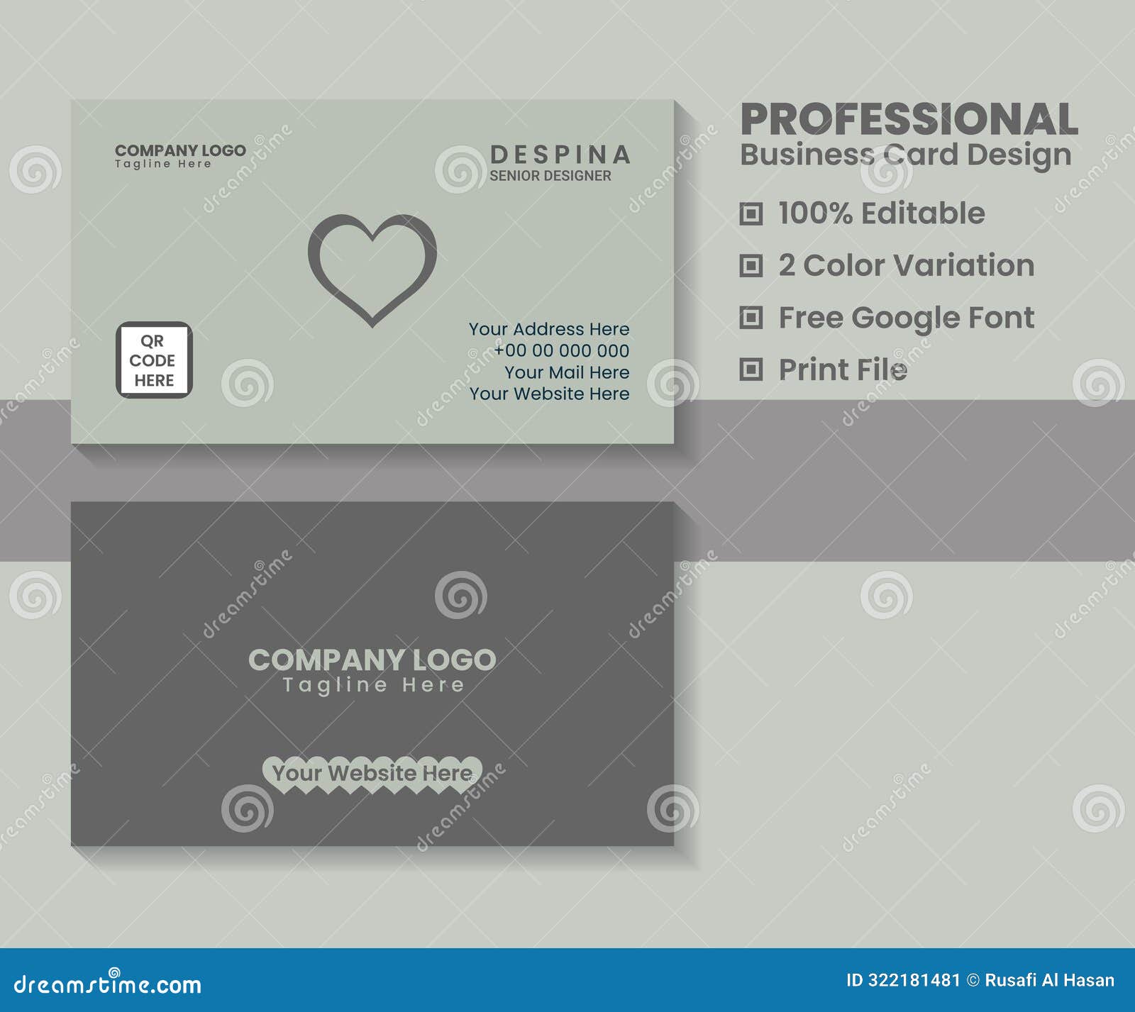 Simple Professional Creative Business Card Design. Corporate Two Side ...