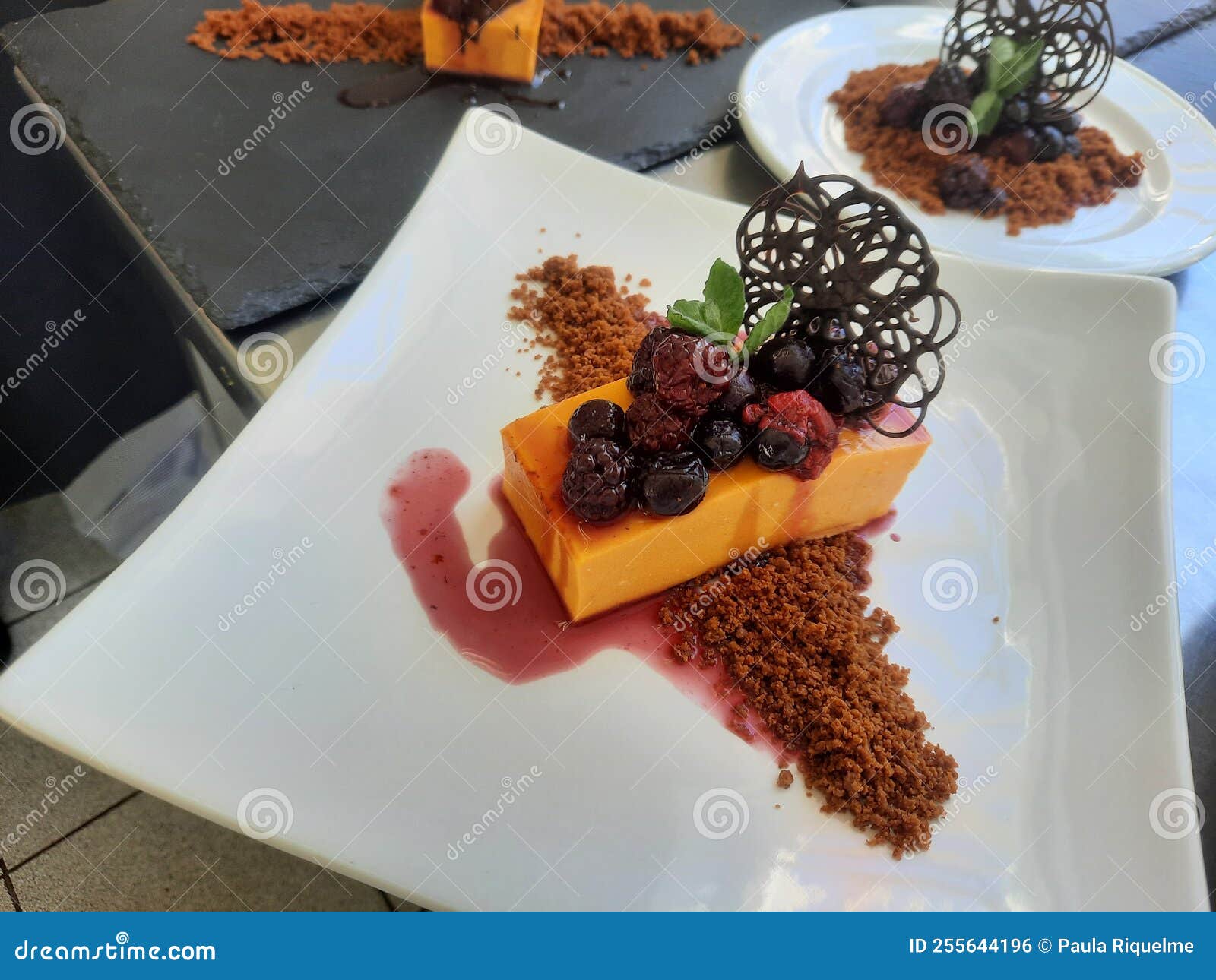 Plating of a desert stock photo. Image of kitchen, restaurant - 255644196