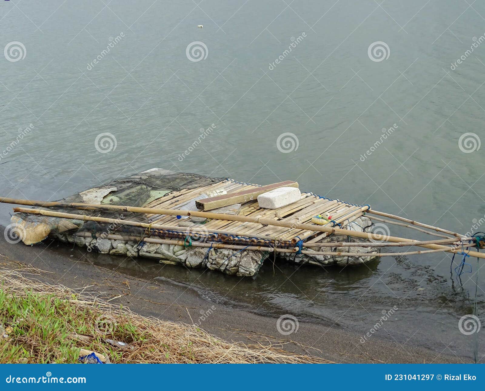 Simple Raft Boat on the Shore of a River or Lake Stock Image - Image of ...
