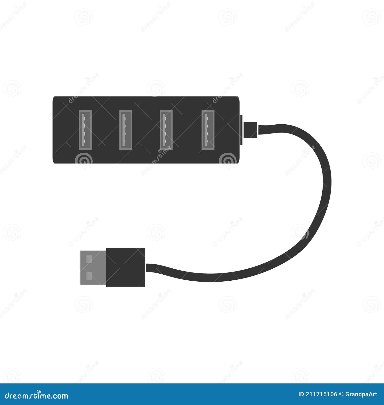 Simple Rectangular USB Hub with USB Ports and Cable. a Splitter for a ...
