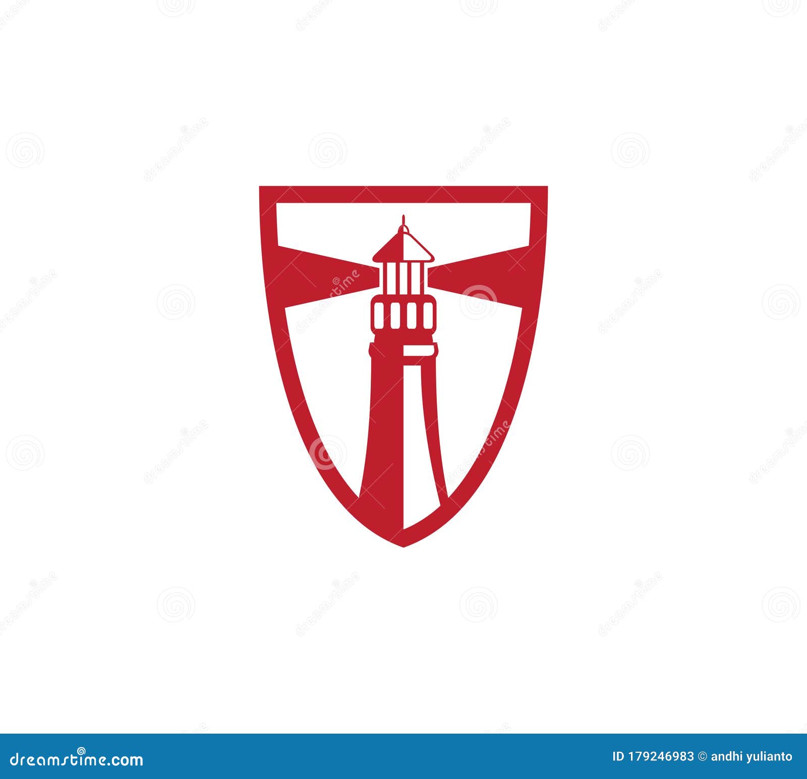 Simple Red Lighthouse Inside a Shield Vector Logo Design Stock Vector ...