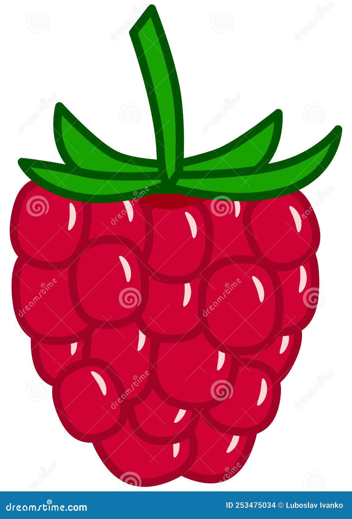 Simple Red Raspberry Fruit Icon with Green Leaves Stock Vector ...