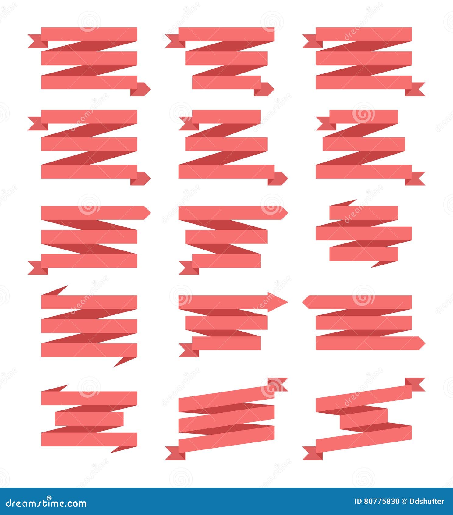 Simple Red Ribbon Banner Set. Three Rows Stock Vector - Illustration of ...