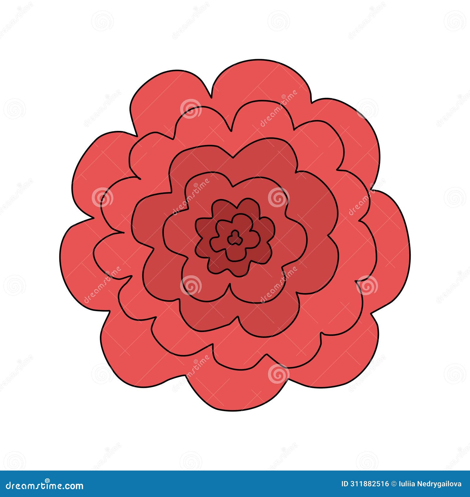 Simple Red Rose Flower Head, Top View, Spring Design Element, Vector ...