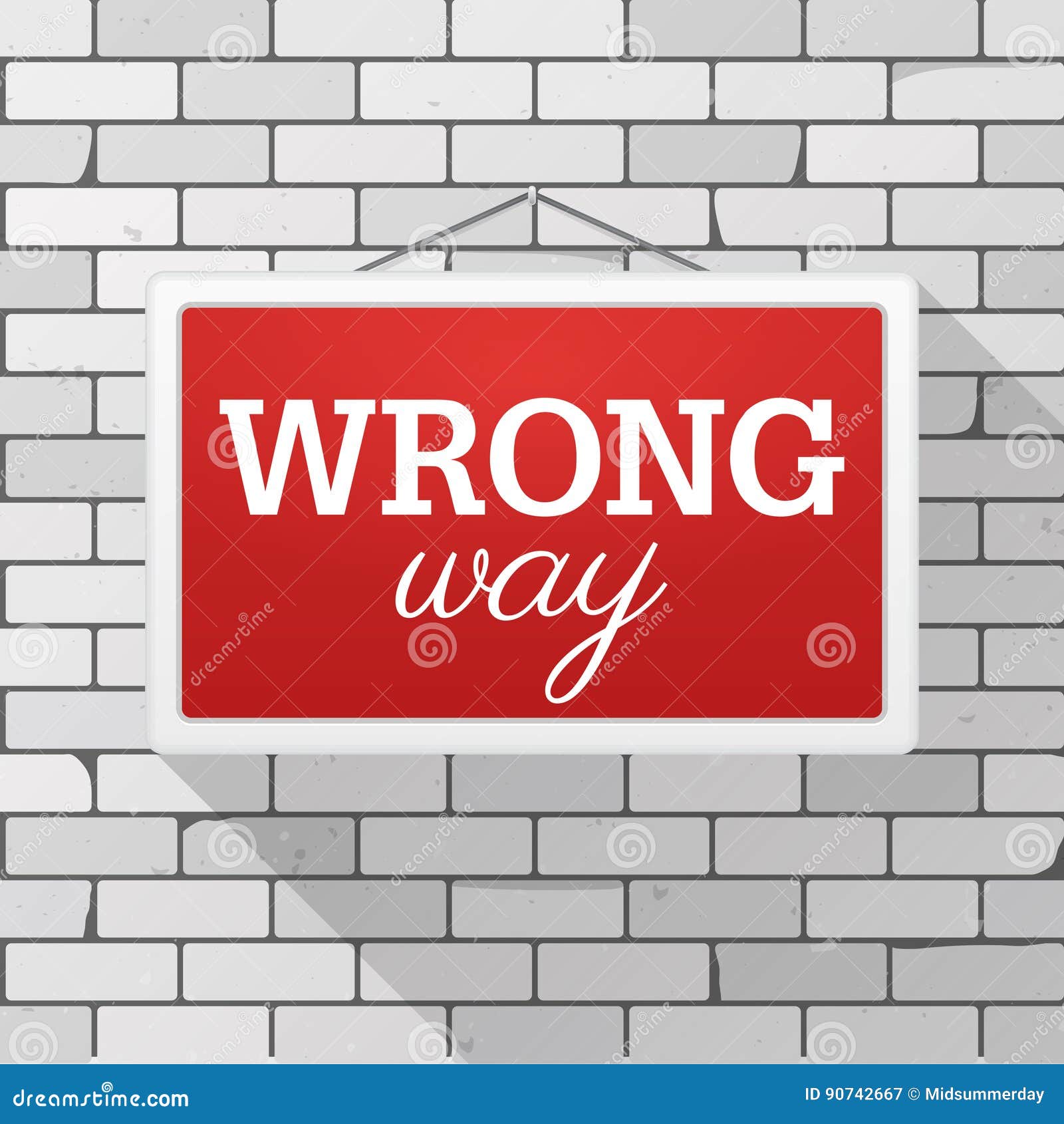 Simple Red Sign with Text `Wrong Way` Hanging on a Gray Brick Wall ...