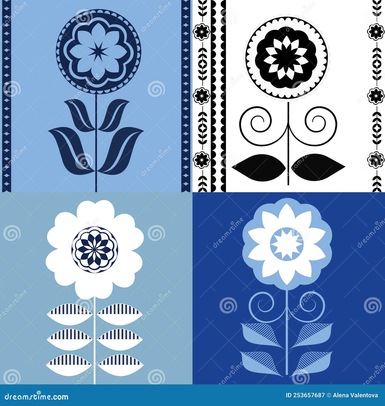 Simple Regular Graphic Design with Abstract Flowers. Stock Illustration ...