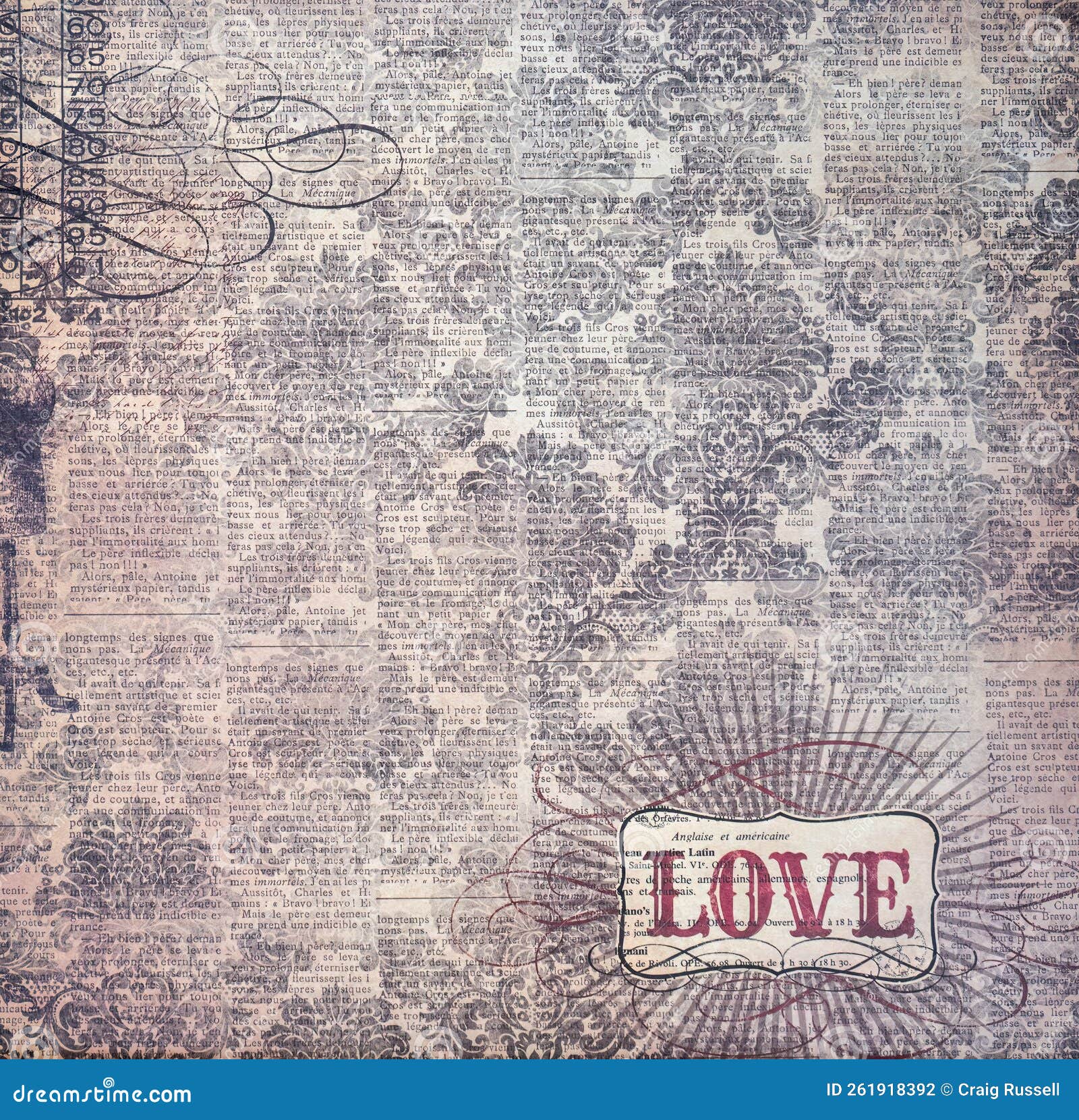 Simple Repeating Floral Background with Faded Text Stock Photo - Image ...