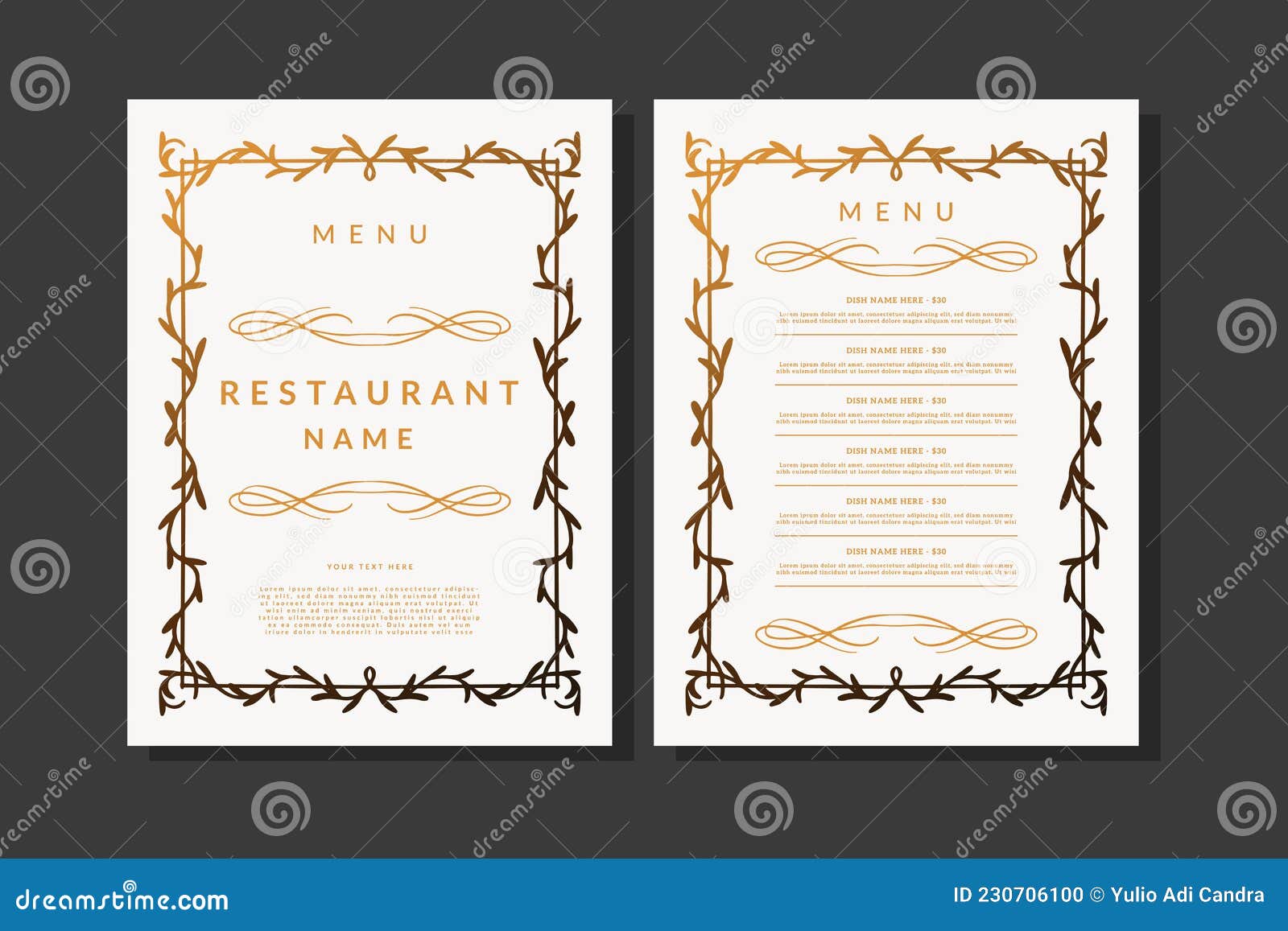 Simple Restaurant Menu with Floral Border Vector Design Template ...