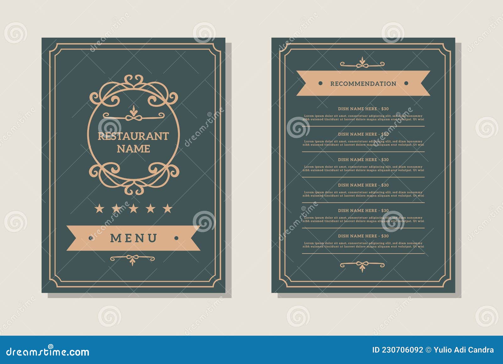 Simple Restaurant Menu Vector Design Template with Ornament Stock ...