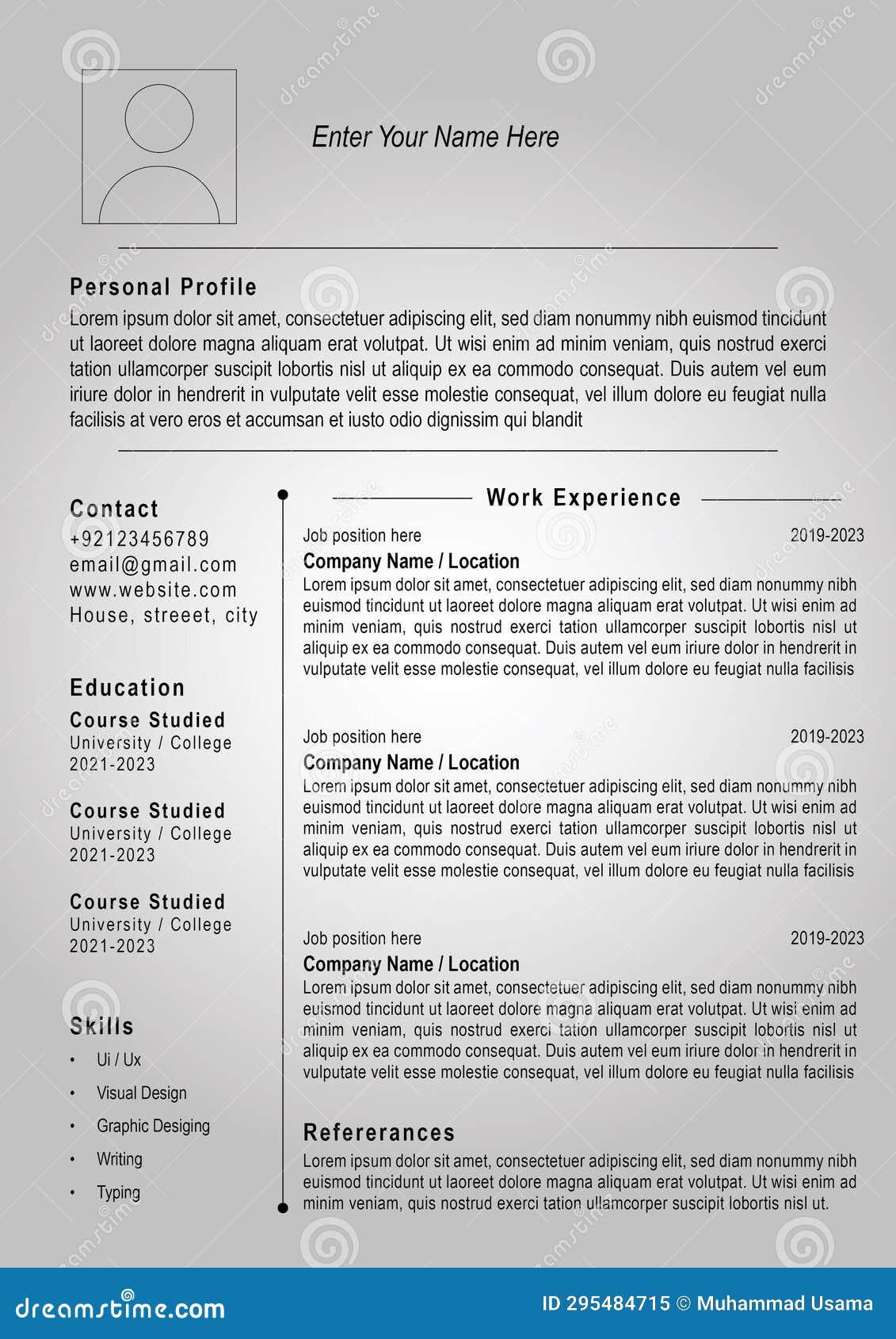 Simple Resume or CV Template. Stock Vector - Illustration of template ...