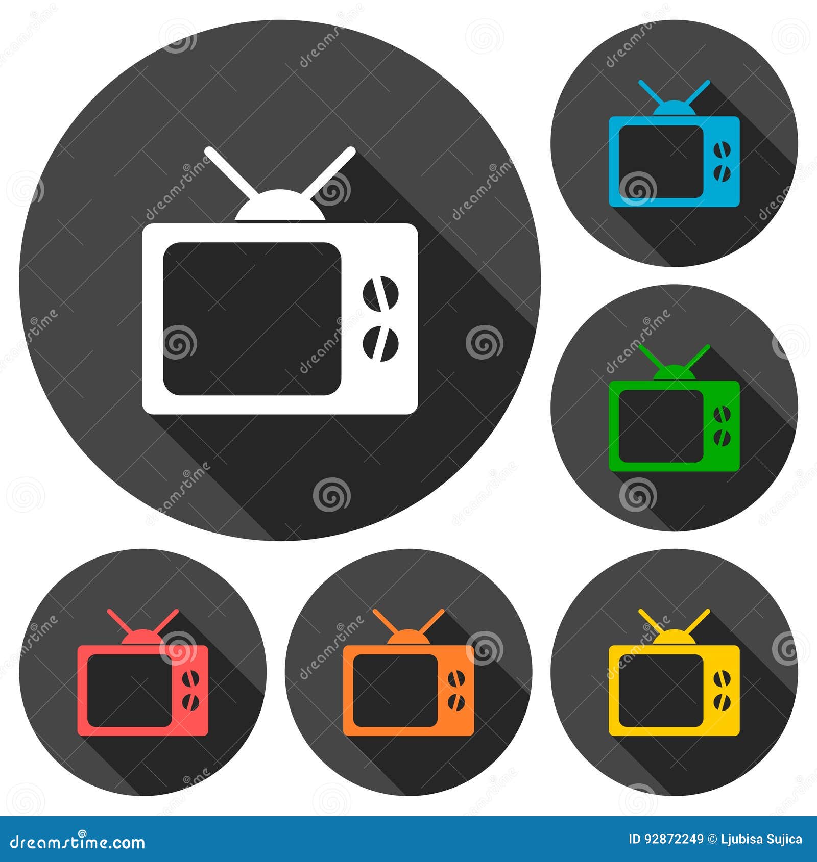 Simple Retro TV Icons Set with Long Shadow Stock Vector - Illustration ...